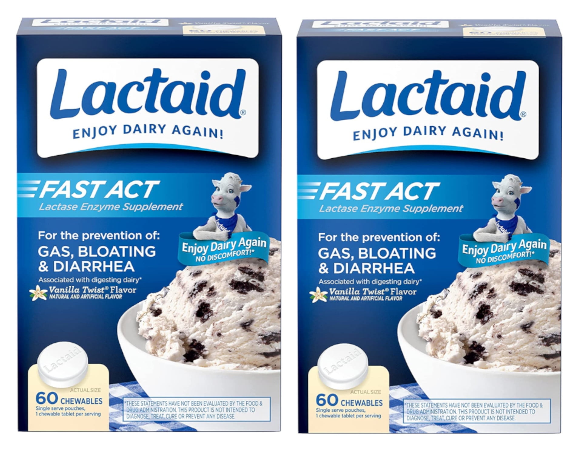 2 Pack Lactaid Fast Act Lactase Enzyme Supplement Vanilla 60 Caplets ...