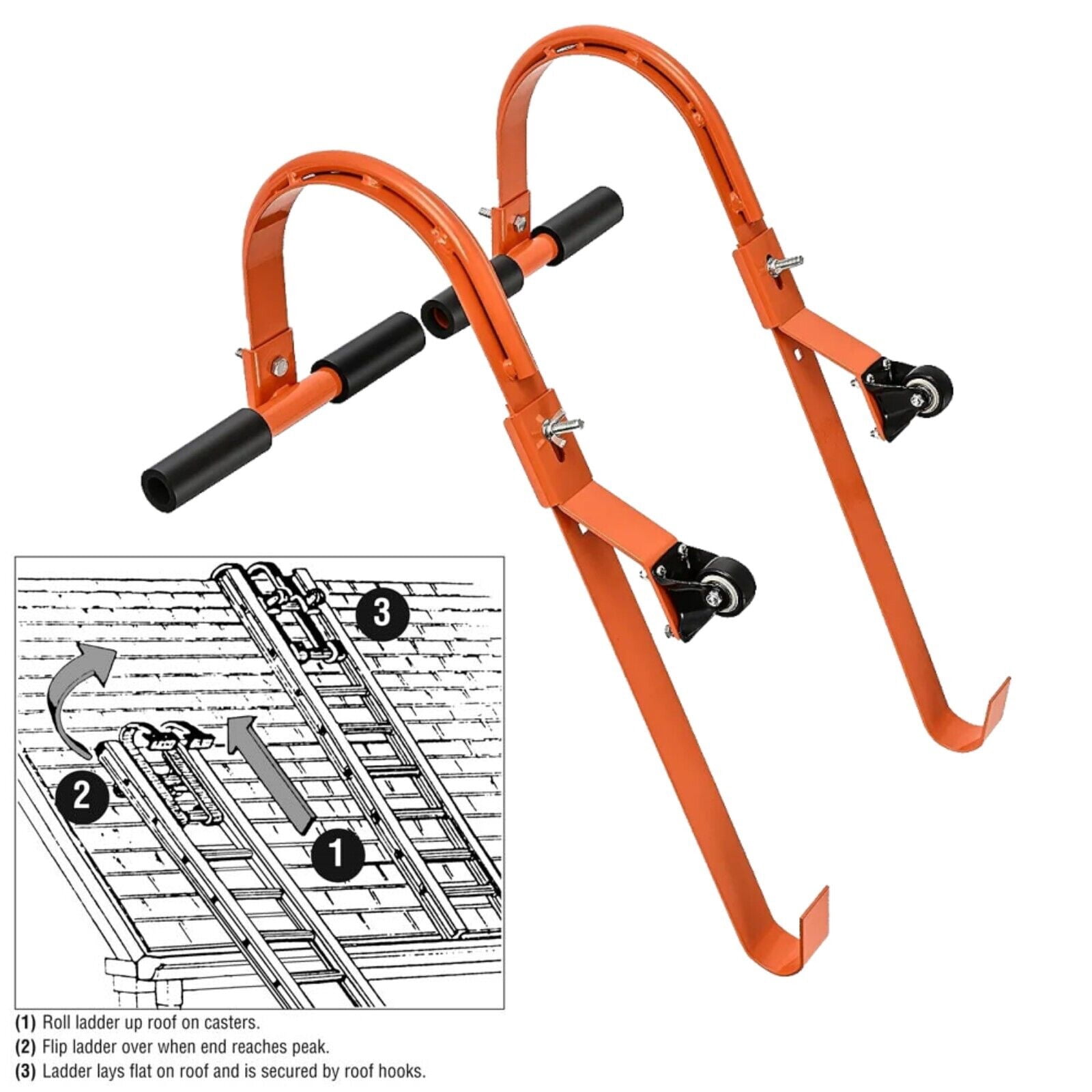 2 Pack Ladder Roof Hook Rubber Grip 500lbs w/ Wheels T-bar Rubber ...
