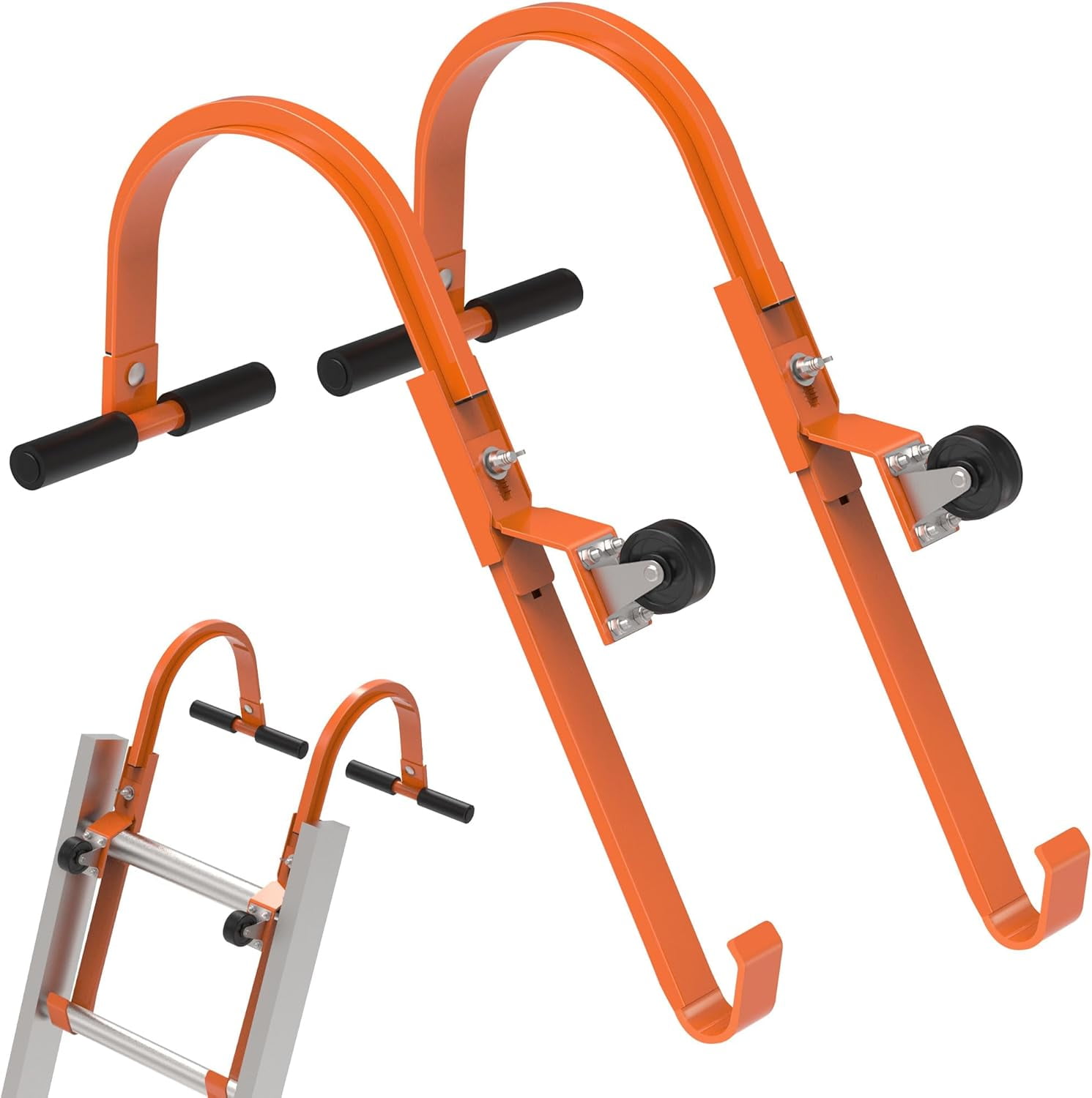 2 Pack Ladder Roof Hook with Wheel Heavy Duty Steel Ladder Stabilizer ...