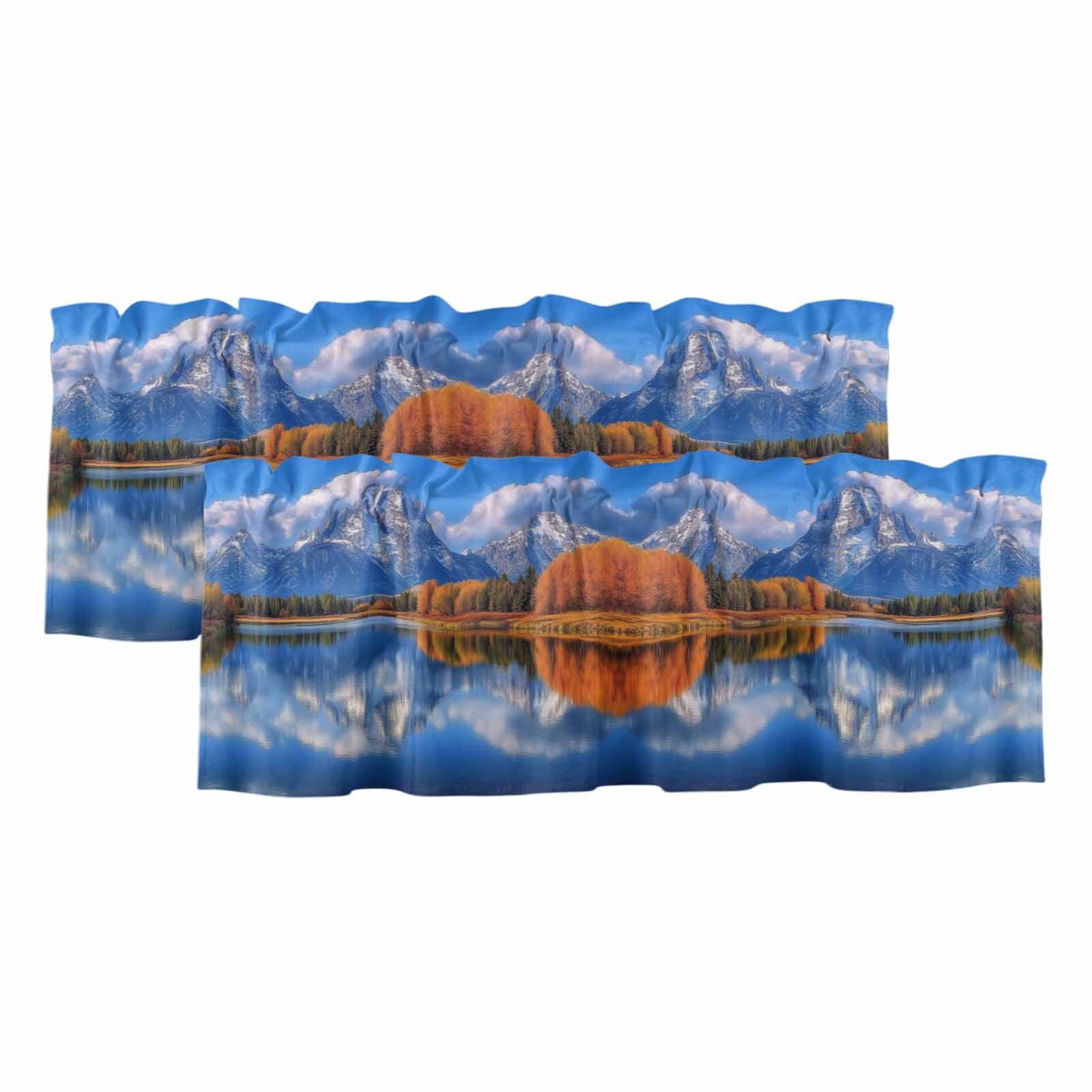 2 Pack Landscape Sky Valance for Window Modern Forest Lake Maple Snow ...