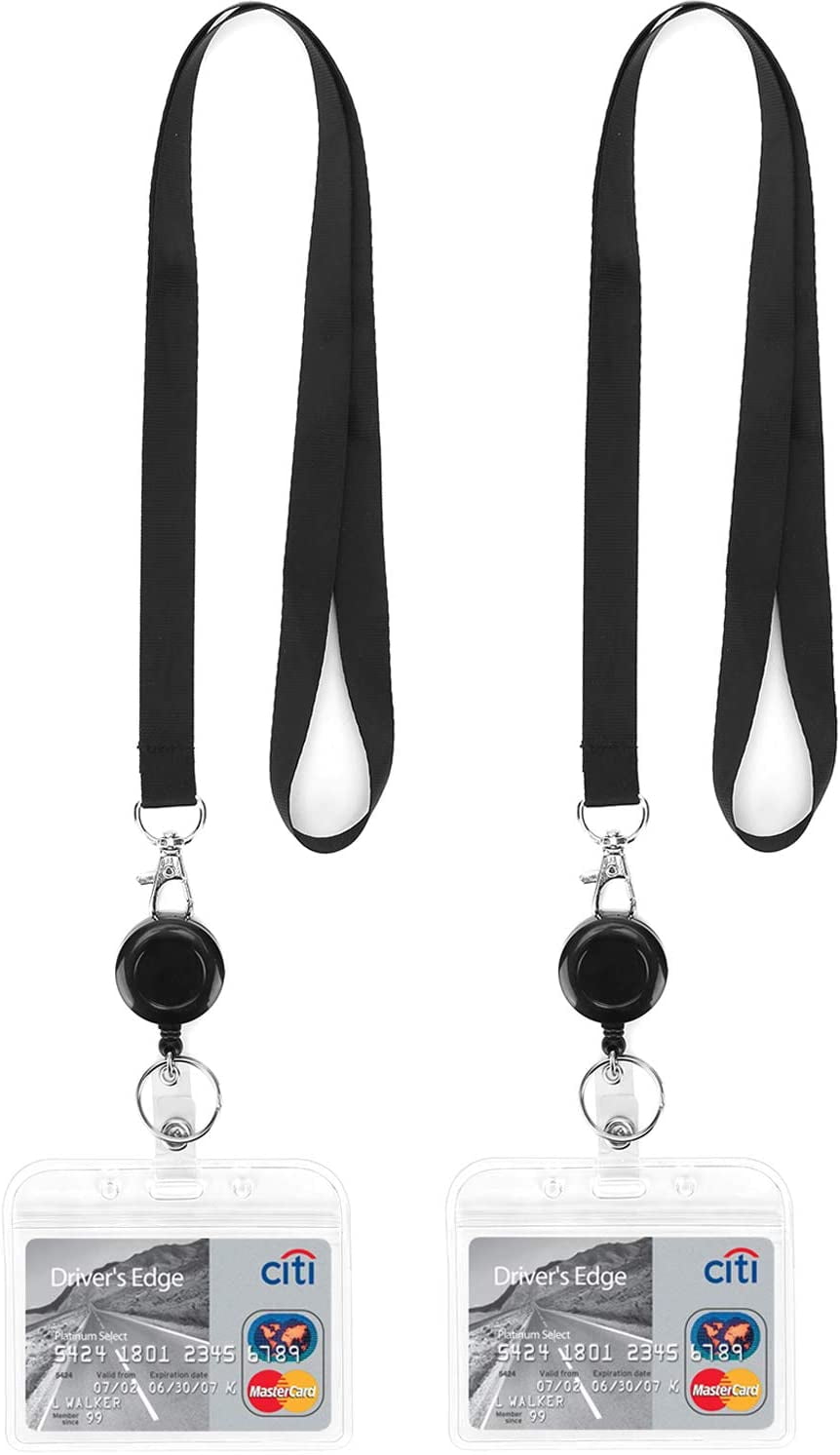 2 Pack Lanyard with id Badge Holder Retractable Lanyard Black with Card ...