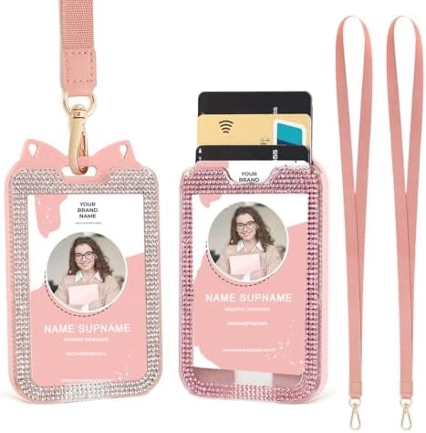2 Pack Lanyards for ID Badge Holder Bling Sparkly Cute ID Card Holder ...