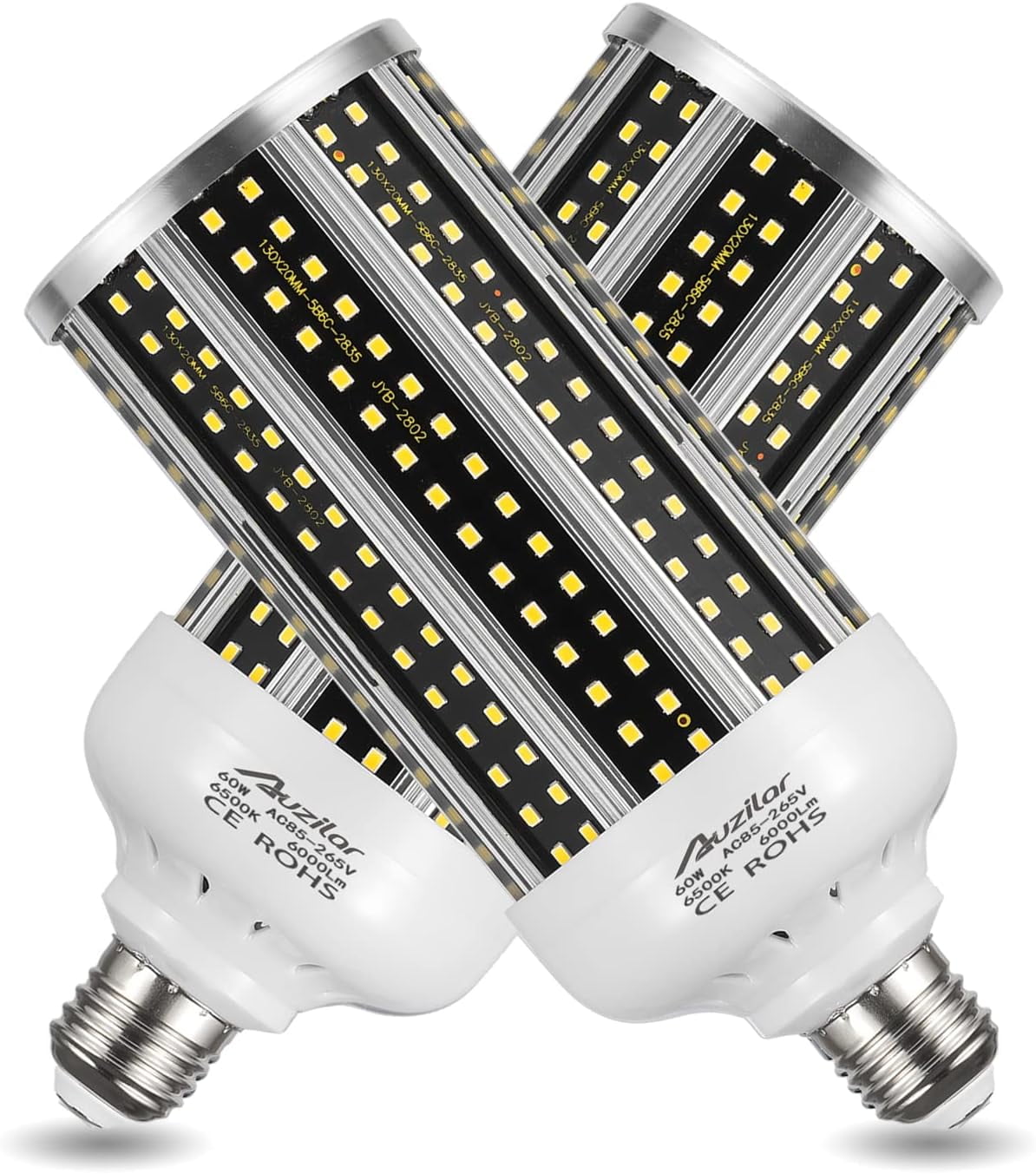 2-Pack Large Area LED Corn Light Bulb - 60W 6000 Lumen 6500K Cool ...
