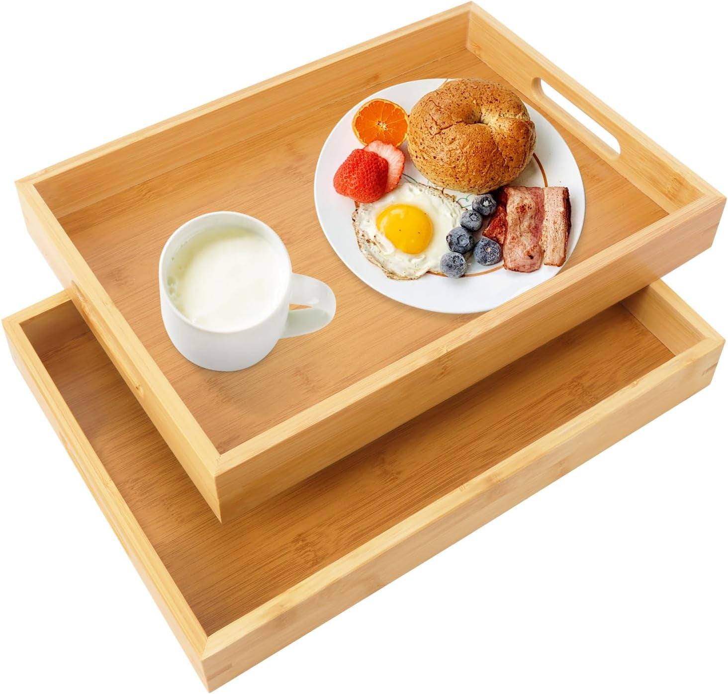"2-Pack Large Bamboo Serving Trays - 14 x 10 Inch Wooden Dinner Trays ...
