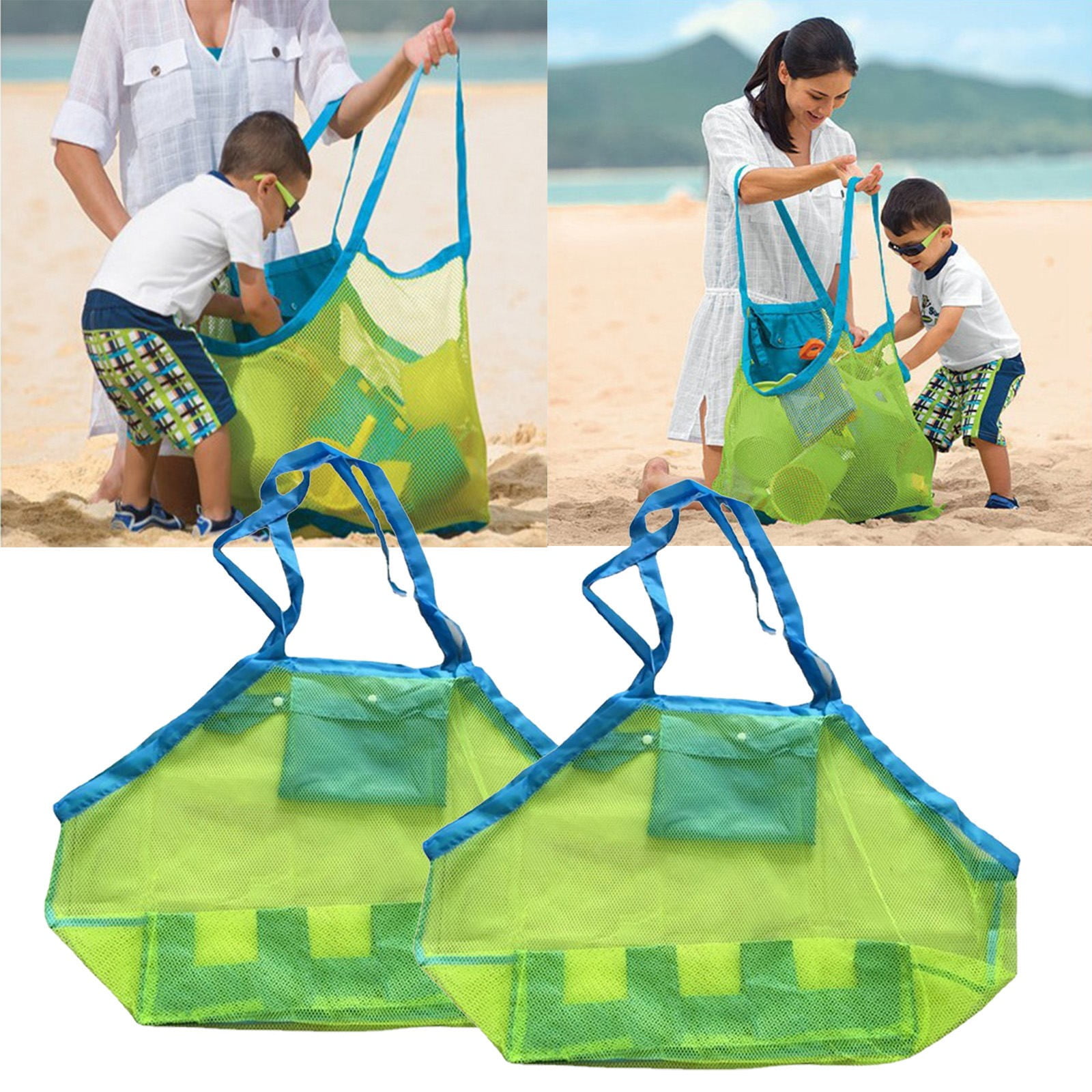 2 Pack Large Beach Toy Bag Kids Sand Toys Storage Bag Sea Bag Beach ...
