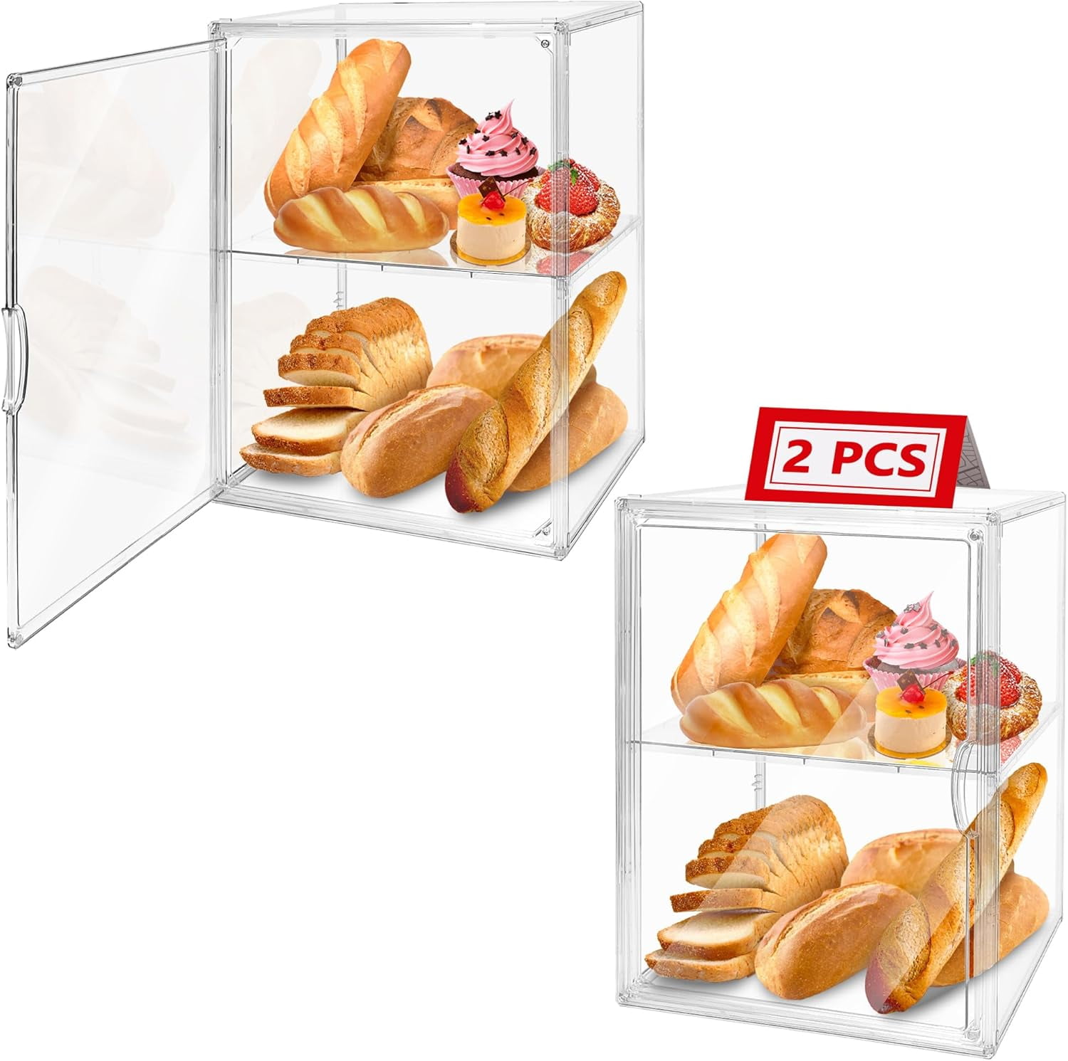 2 Pack Large Bread Box for Kitchen Countertop, 3 Layers Adjustable Food ...