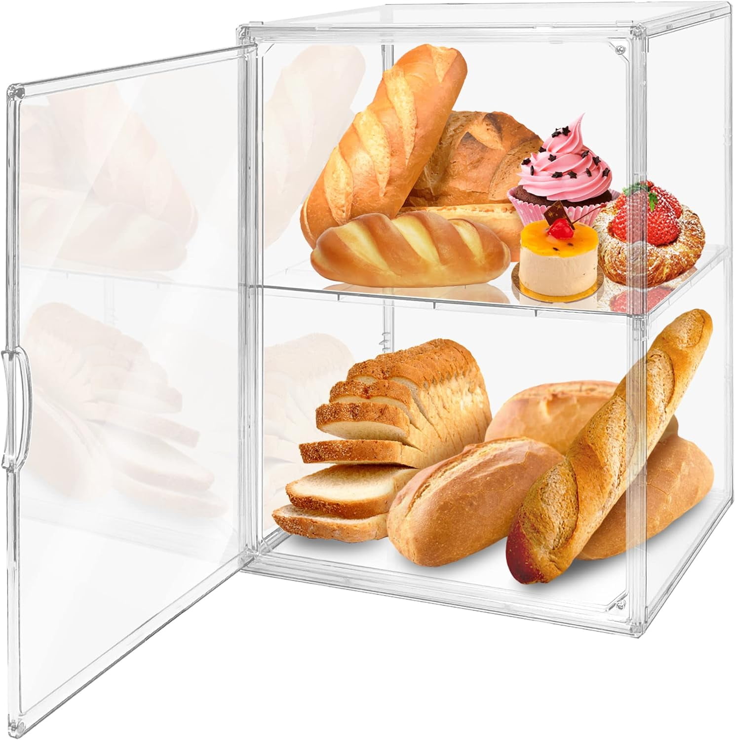 Bread Box for Kitchen Countertop, Clear Bread Box 2 Layers, 3 Slots ...