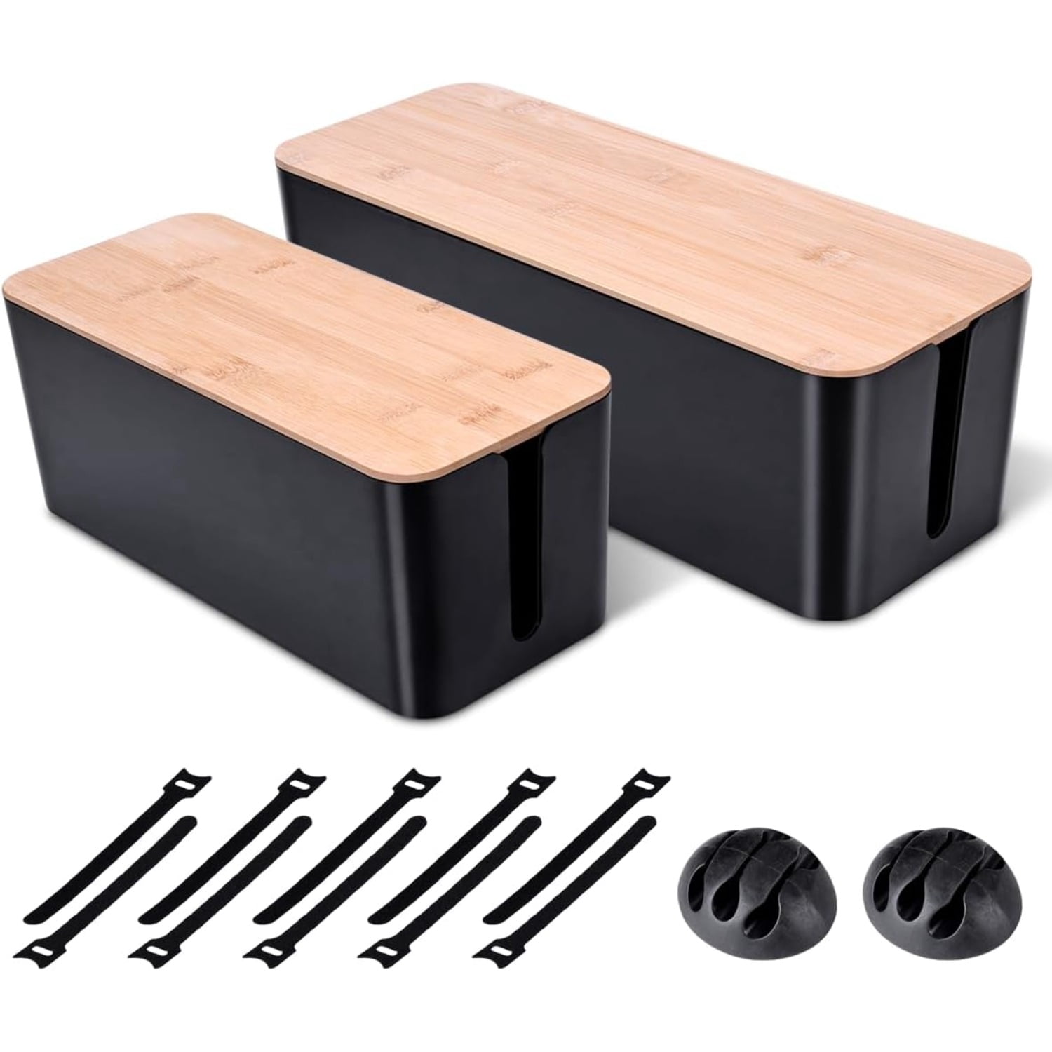 2 Pack Large Cable Management Box – Wooden Style Cord Organizer and ...