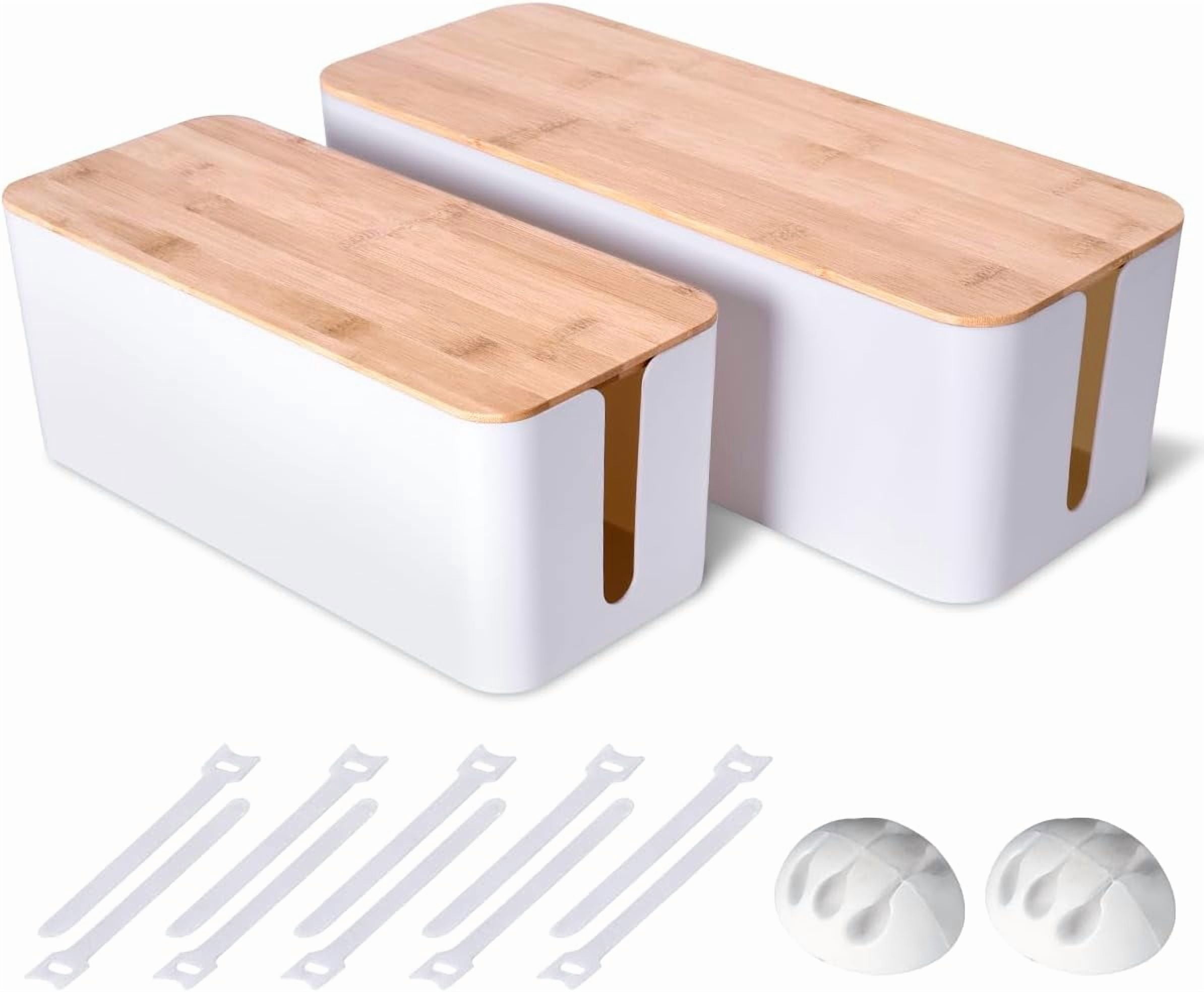 2 Pack Large Cable Management Box – Wooden Style Cord Organizer and ...