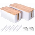 2 Pack Large Cable Management Box – Wooden Style Cord Organizer and ...