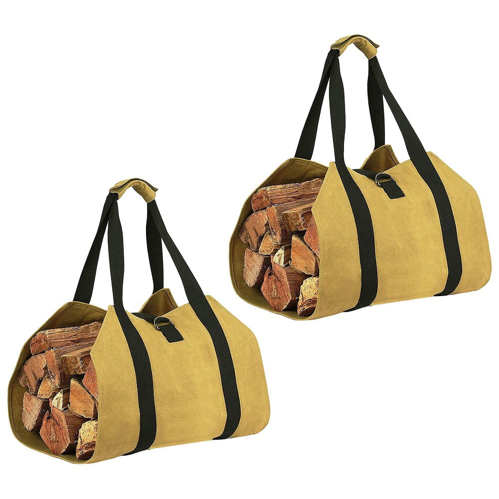 2-Pack Large Capacity Waterproof Firewood Carrier Bag, Foldable Waxed ...