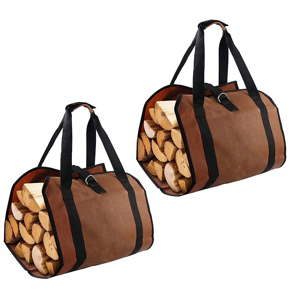 2-Pack Large Capacity Waterproof Firewood Carrier Bags, Foldable Waxed ...