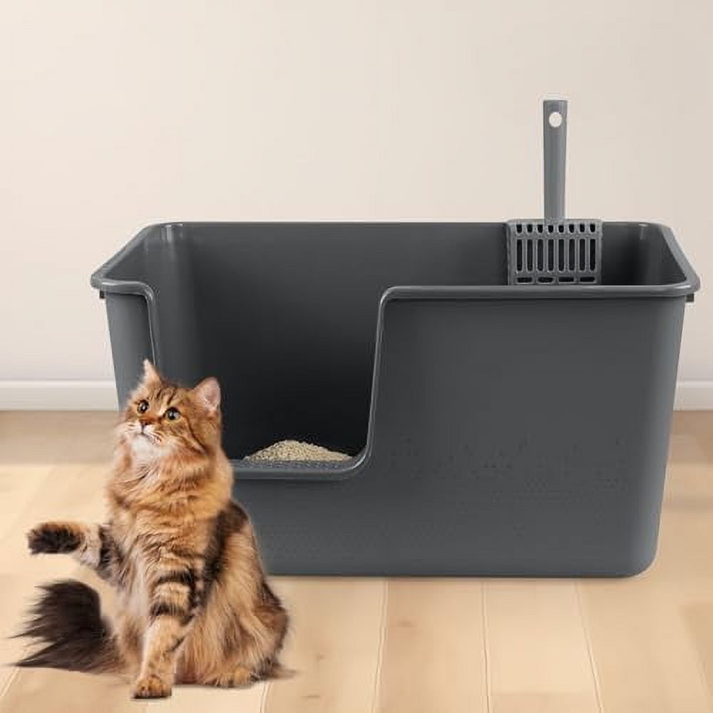 2 Pack Large Cat Litter Boxes with Free Scoops, Plastic High Side Pet ...