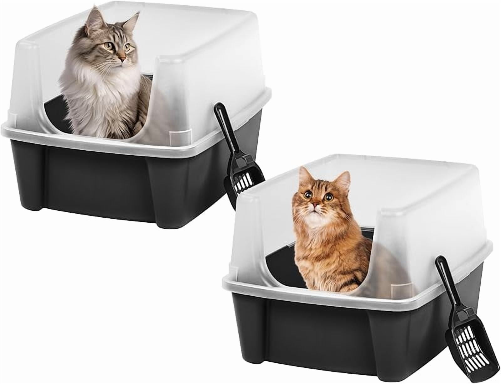 2 Pack Large Cat Litter Boxes with Scatter Shield and Scoop, Open Top ...