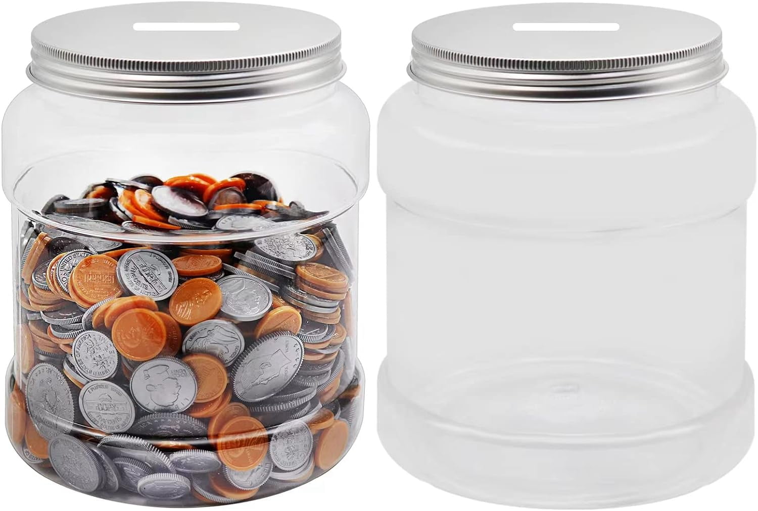 2 Pack Large Clear Coin Bank Jar with Slotted Lid, Big Plastic Money ...