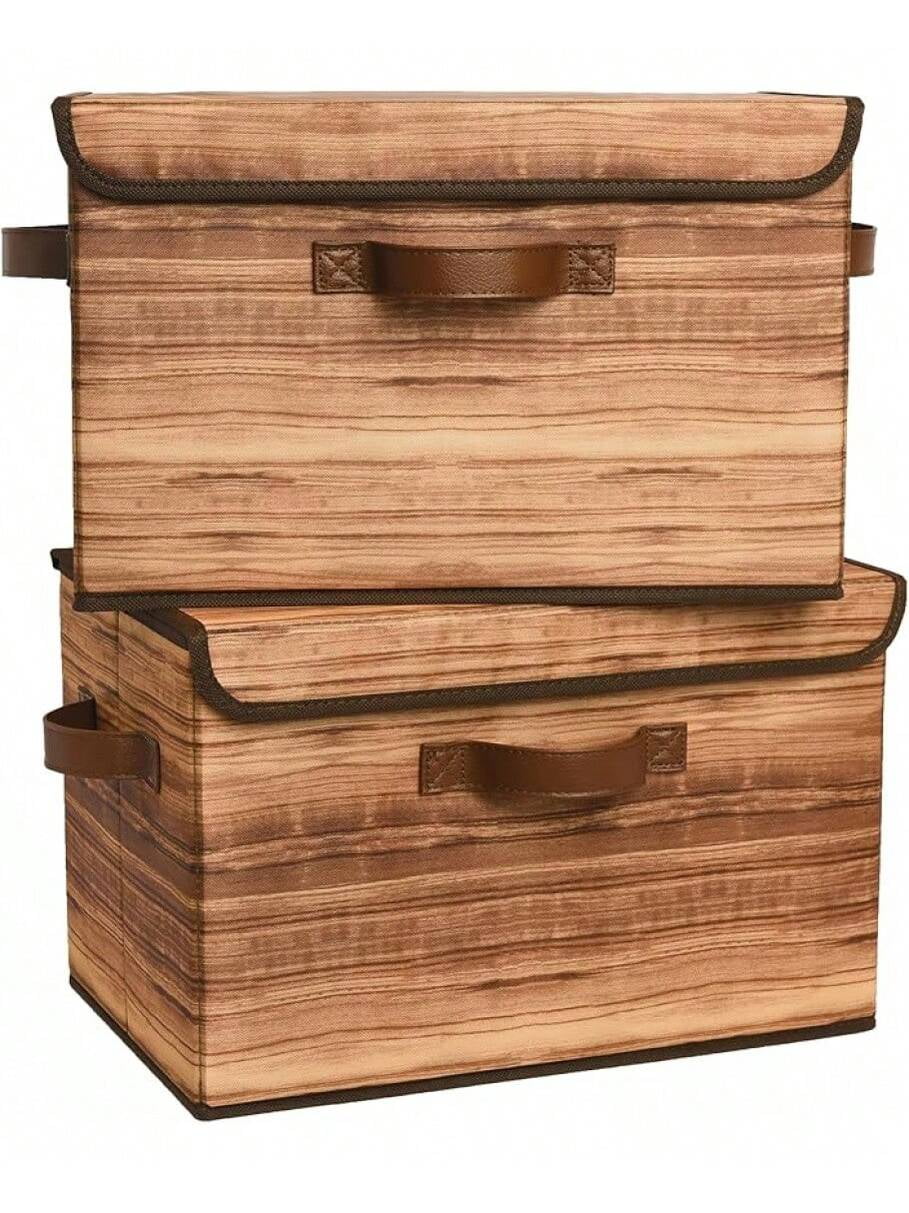 2-Pack Large Fabric Storage Boxes With Lids – Closet Organizer Bins For ...