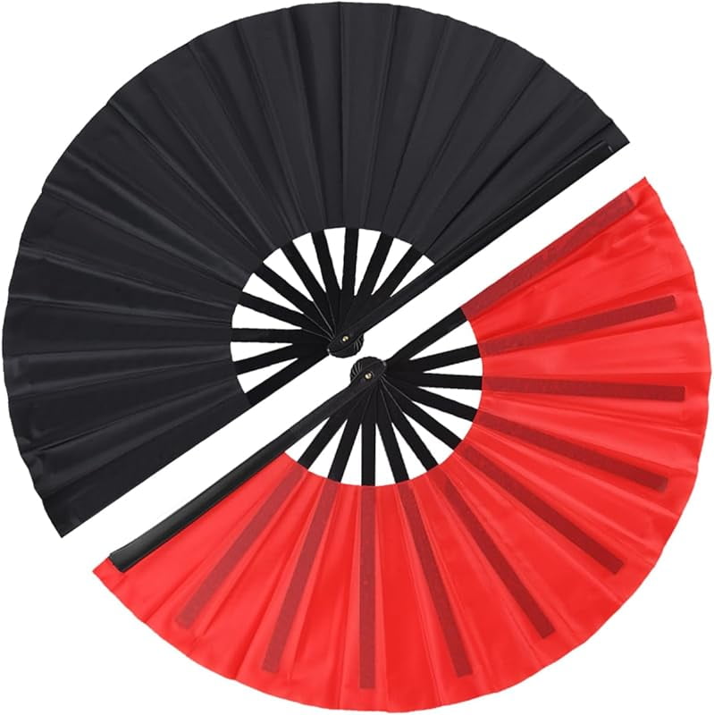 2 Pack Large Folding Hand Fan, Nylon-Cloth Vintage Retro Fabric Fans ...