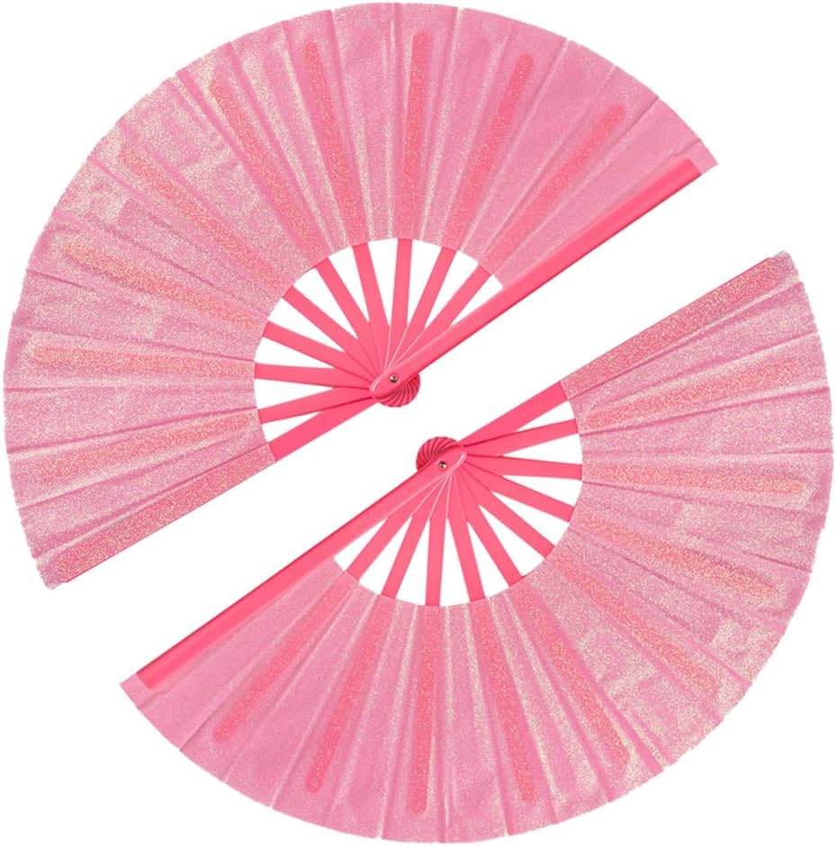 2 Pack Large Folding Hand Fans Clack Handheld Fan for Party, Glitter ...