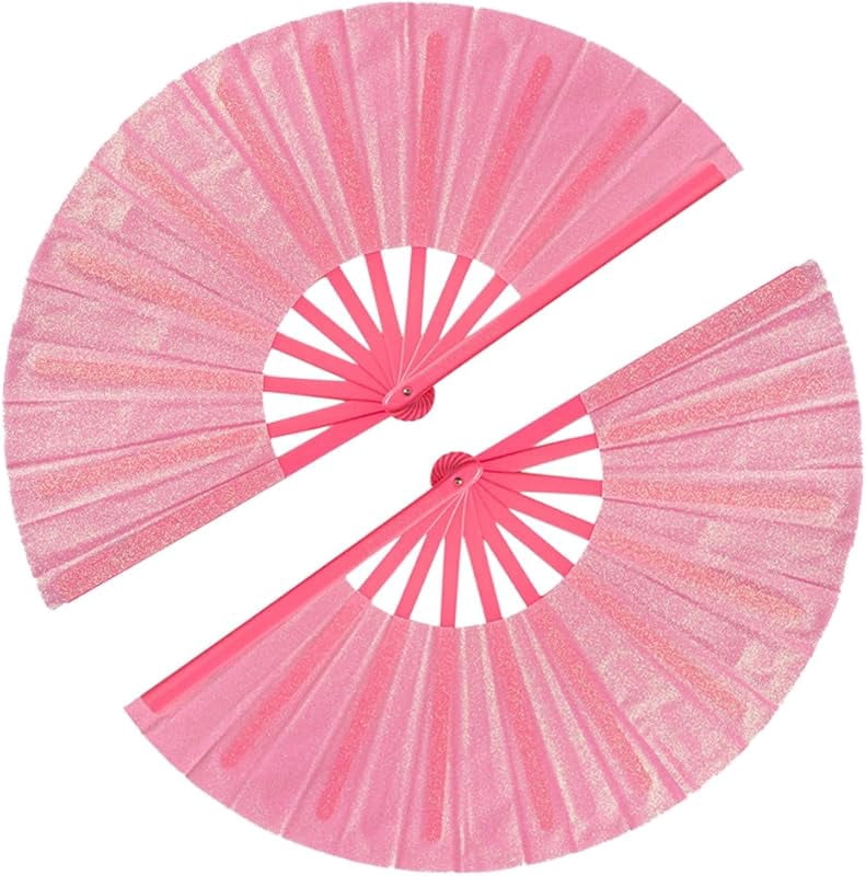 2 Pack Large Folding Hand Fans Clack Handheld Fan for Party, Glitter ...