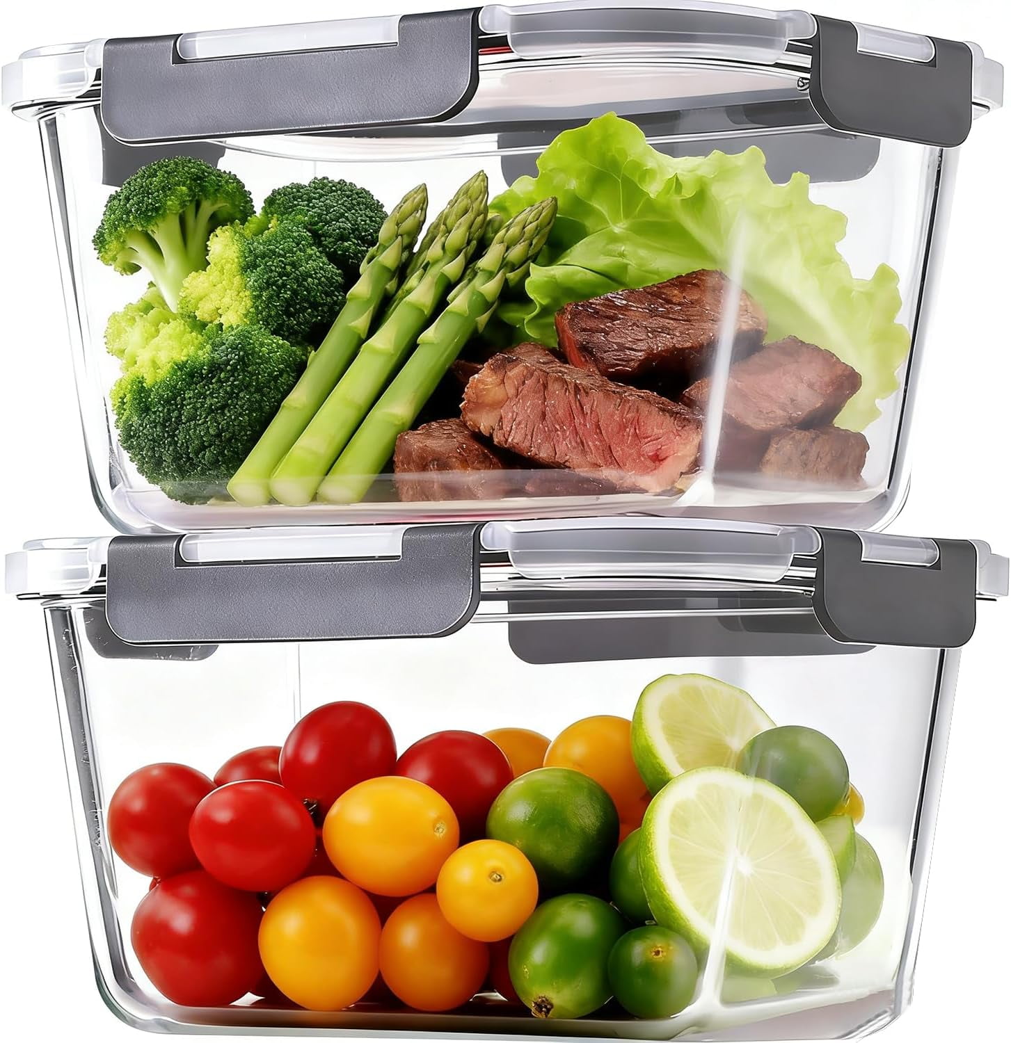 2 Pack Large Glass Food Storage Containers with Lids 85oz/10.5cup Big ...