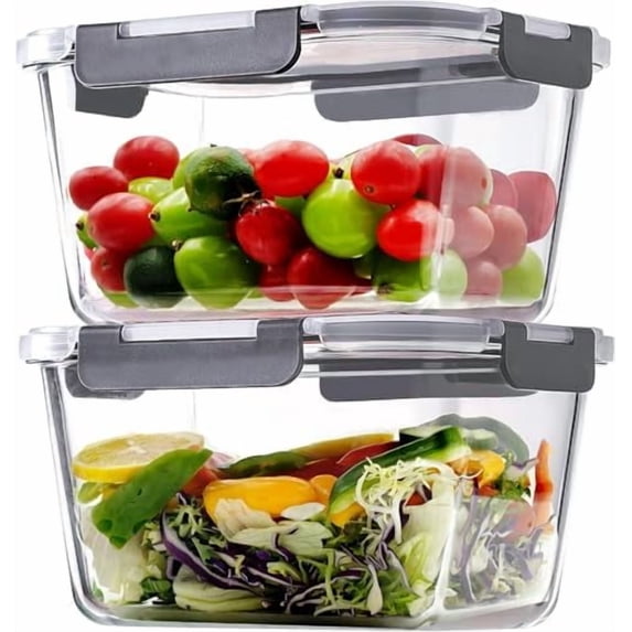 2 Pack Large Glass Storage Containers with Lids 85oz/10.5cup Big ...