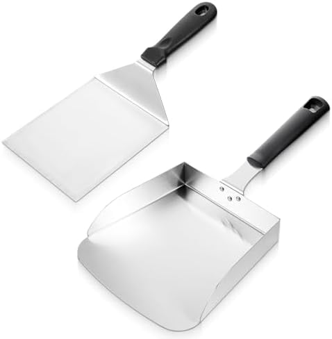 2 Pack Large Griddle Scoop and Wide Smash Burger Spatula, Stainless ...