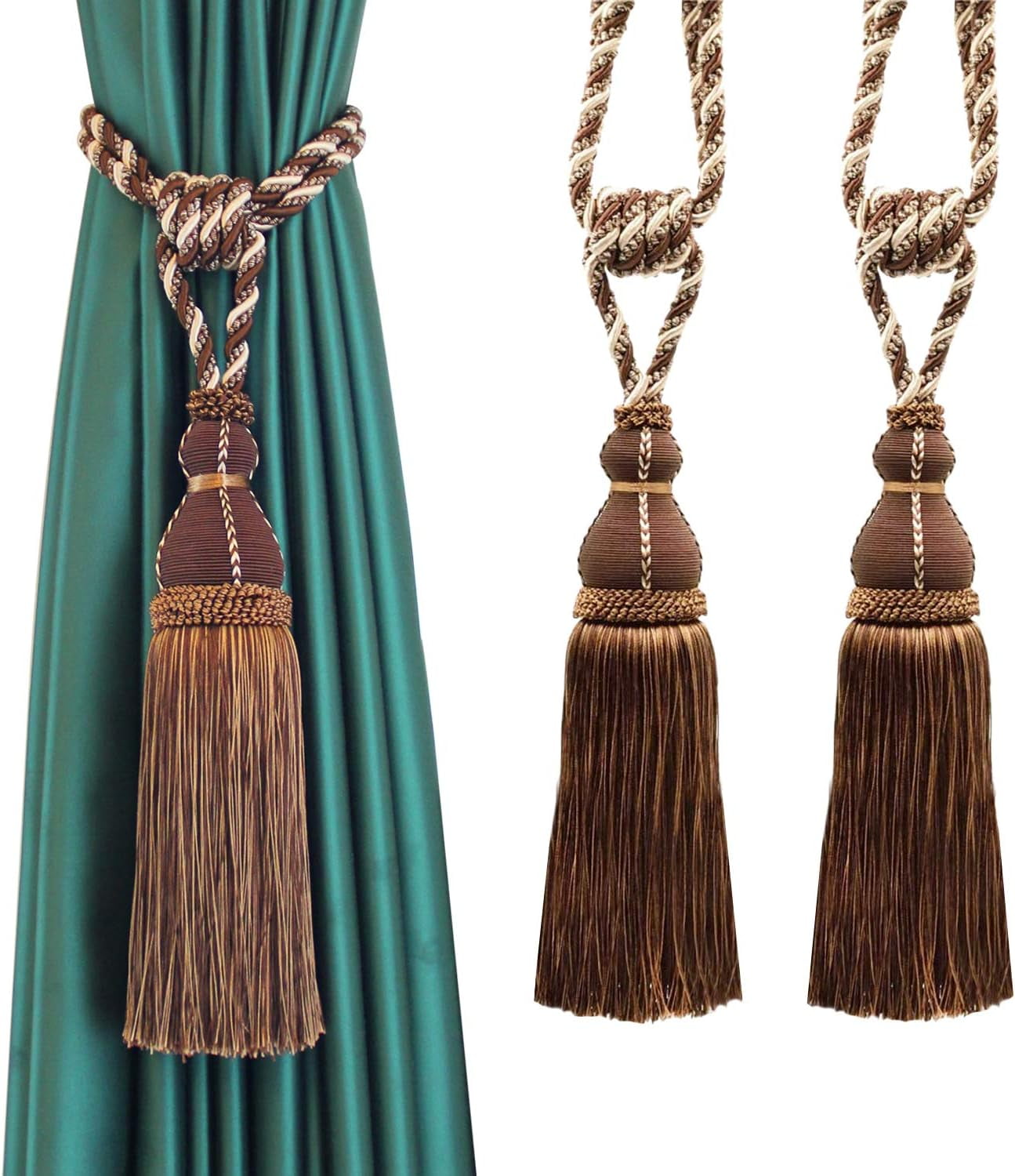 2 Pack Large Handmade Tassel Curtain Tiebacks Drapery Rope Holdback ...