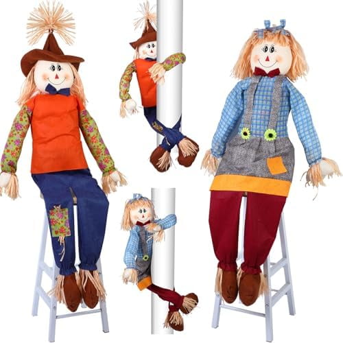2 Pack Large Hugging Scarecrow Moveable Arms and Legs 60" Fall Sitting ...