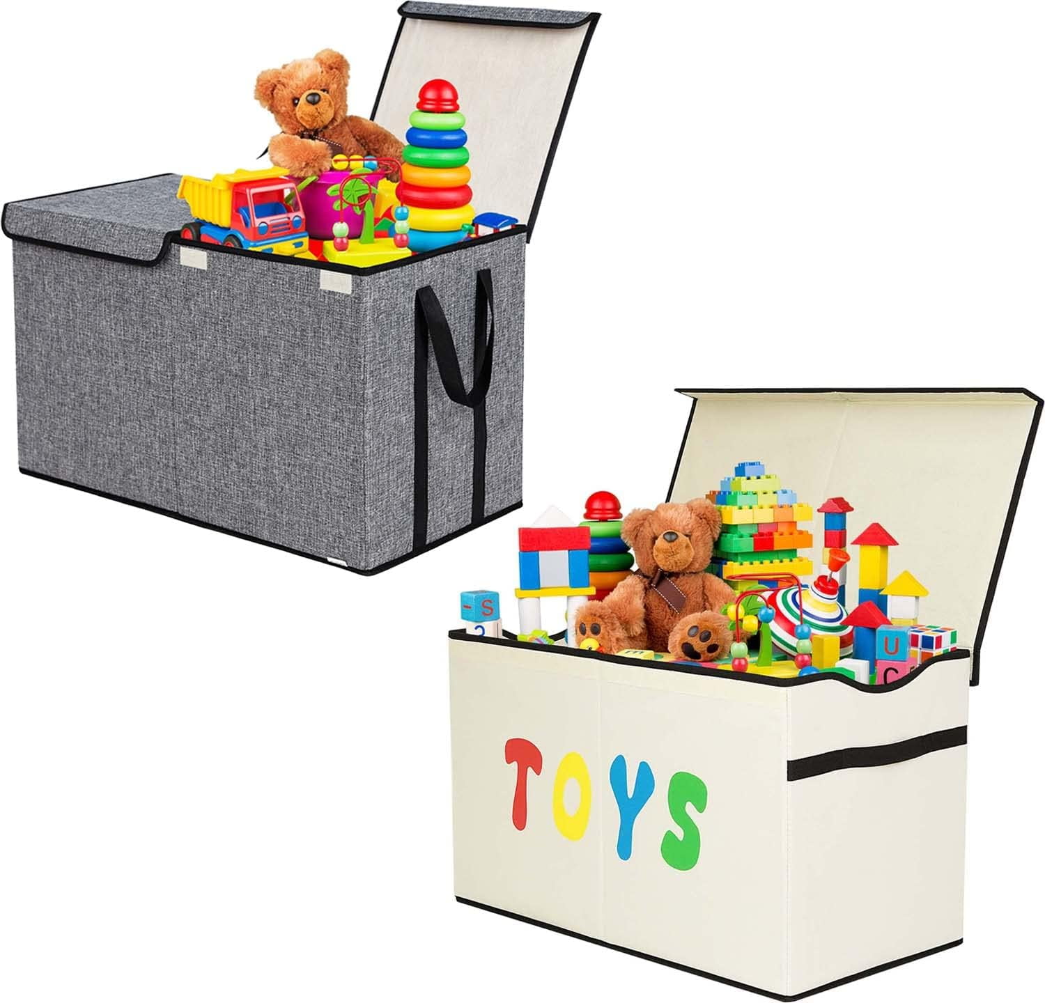 2 Pack Large Kids Toy Box Chest Storage Organizer with Flip-Top Lid ...
