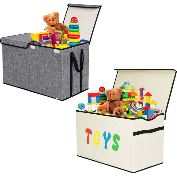2 Pack Large Kids Toy Box Chest Storage Organizer with Flip-Top Lid ...