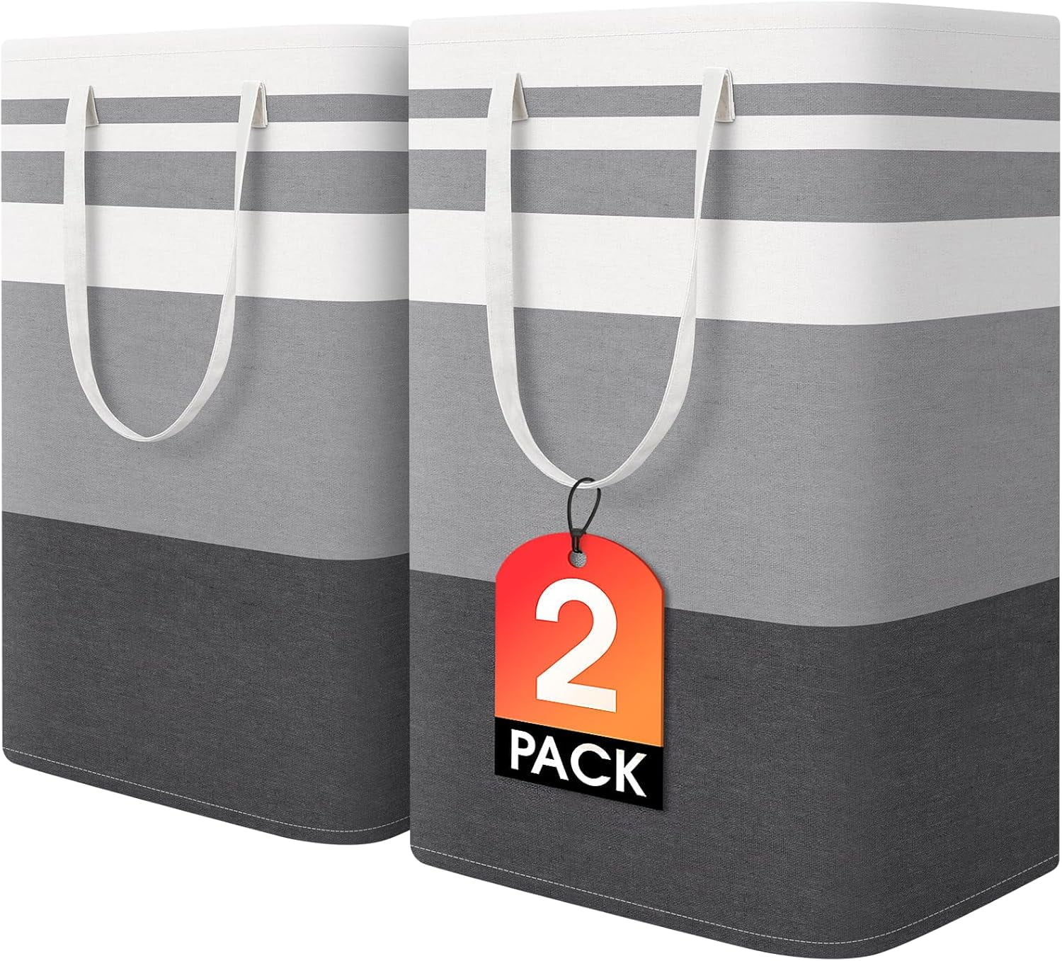 2 Pack Large Laundry Baskets, Waterproof, Freestanding Laundry Hampers ...