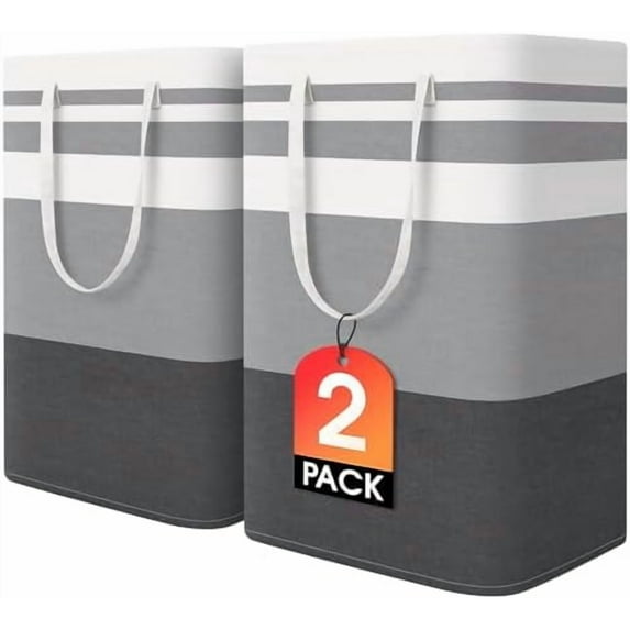 2 Pack Large Laundry Baskets, Waterproof, Freestanding Laundry Hampers ...