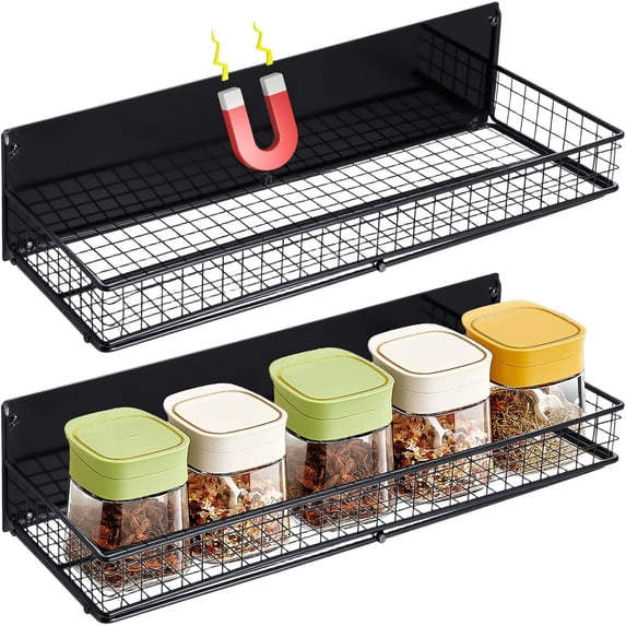 2 Pack Large Magnetic Shelf for Fridge, Shelves Spice Rack Organizer ...