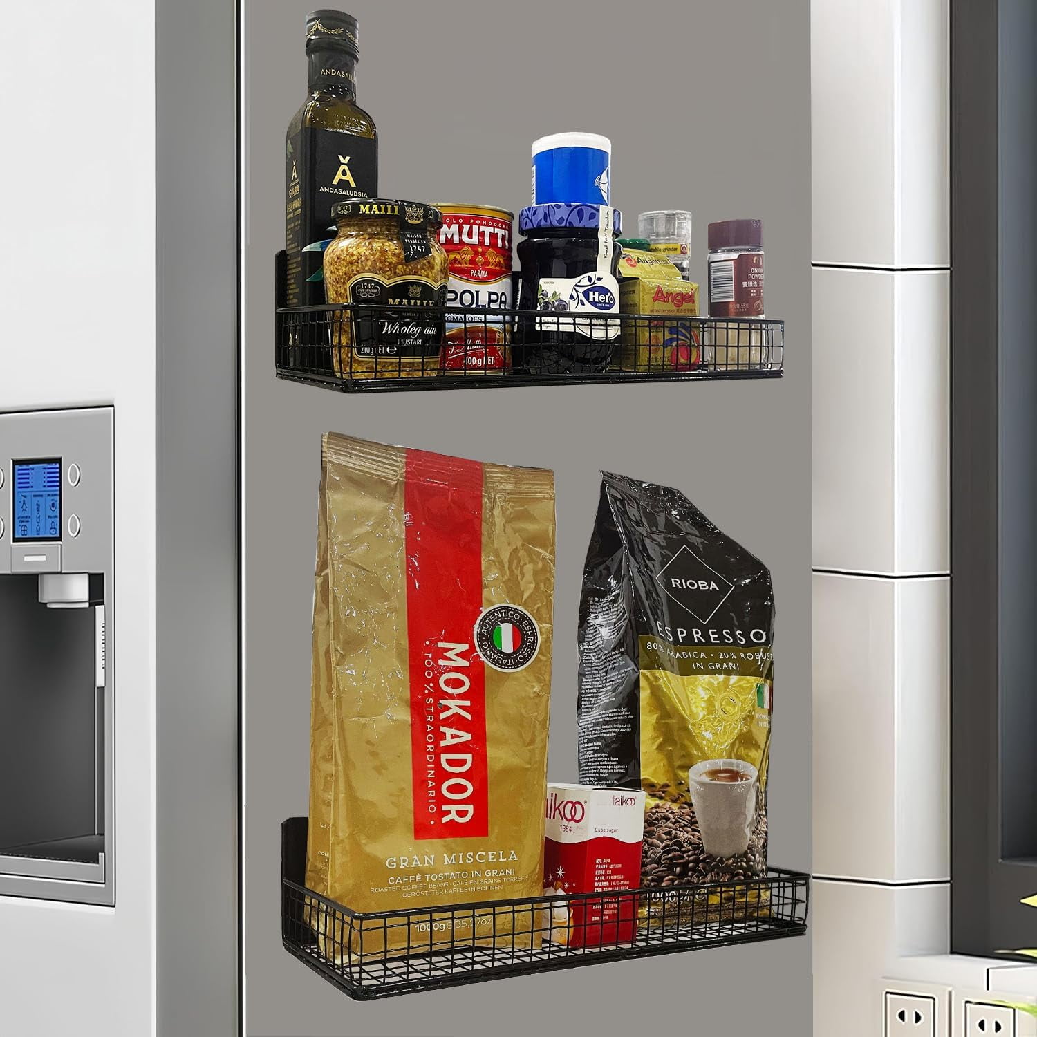 2 Pack Large Magnetic Spice Rack Organizer for Fridge Metal Shelf ...