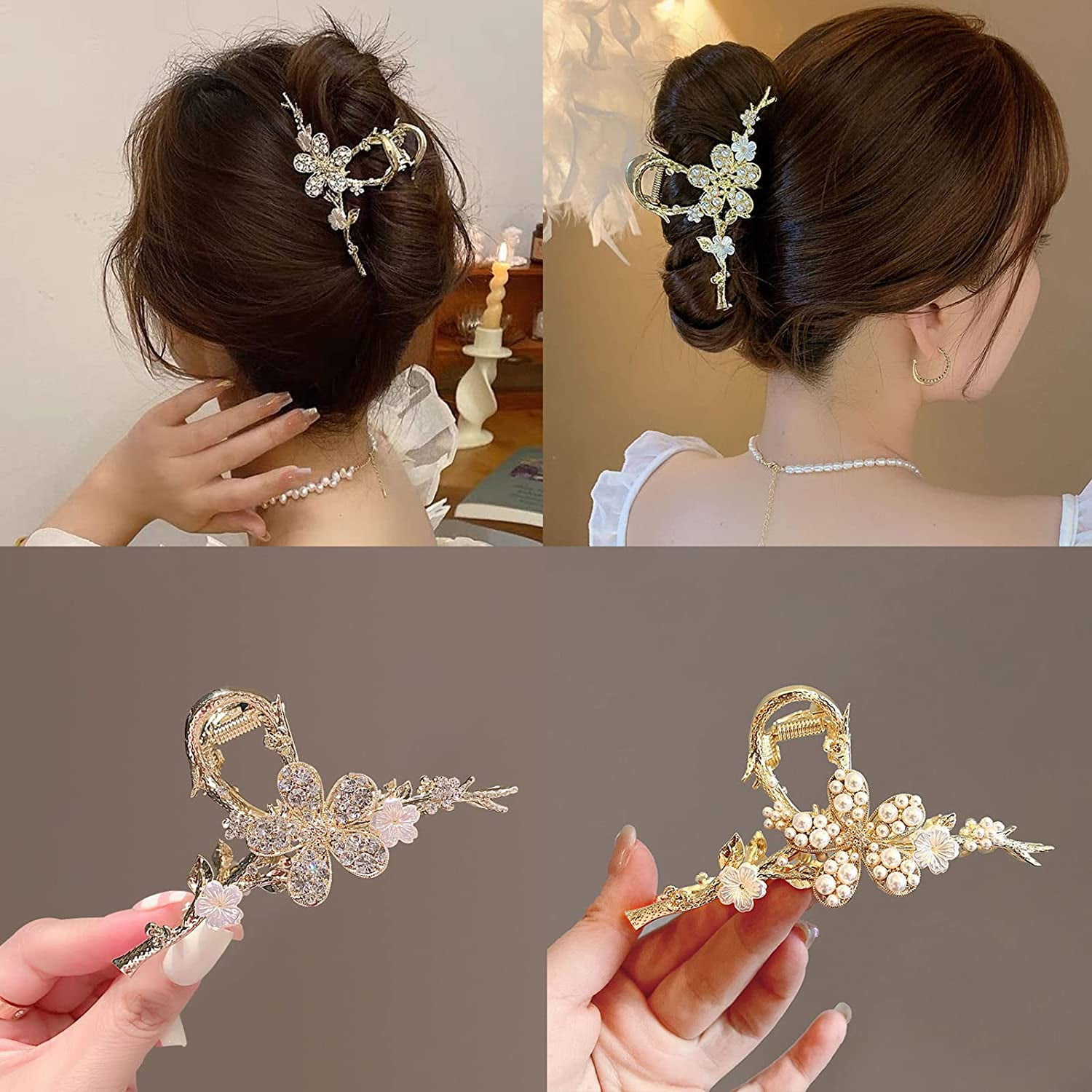 2 Pack Large Metal Hair Clips Flower Nonslip Grab Clips Cute Jaw Hair ...