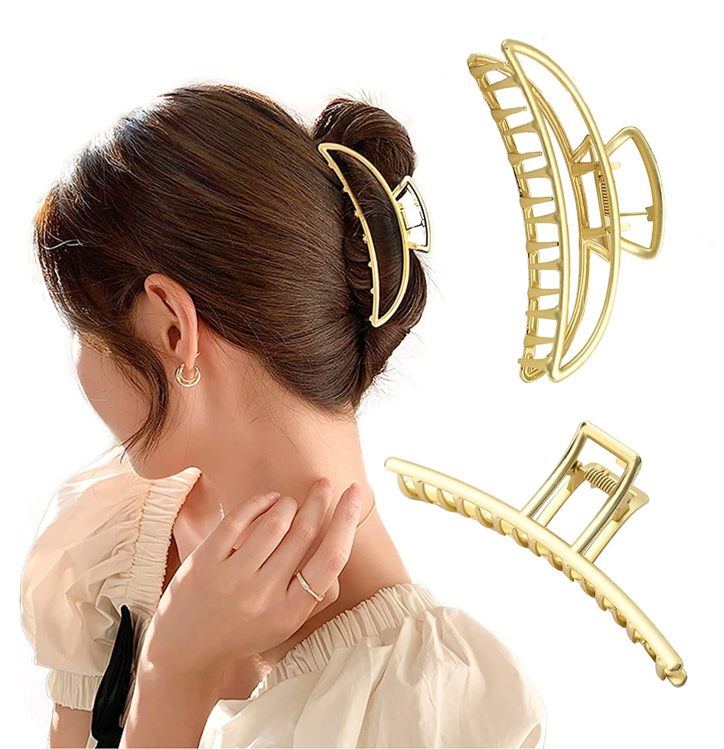 2 Pack Large Moon Metal Hair Claw Clips Nonslip Big Nonslip Gold Hair ...