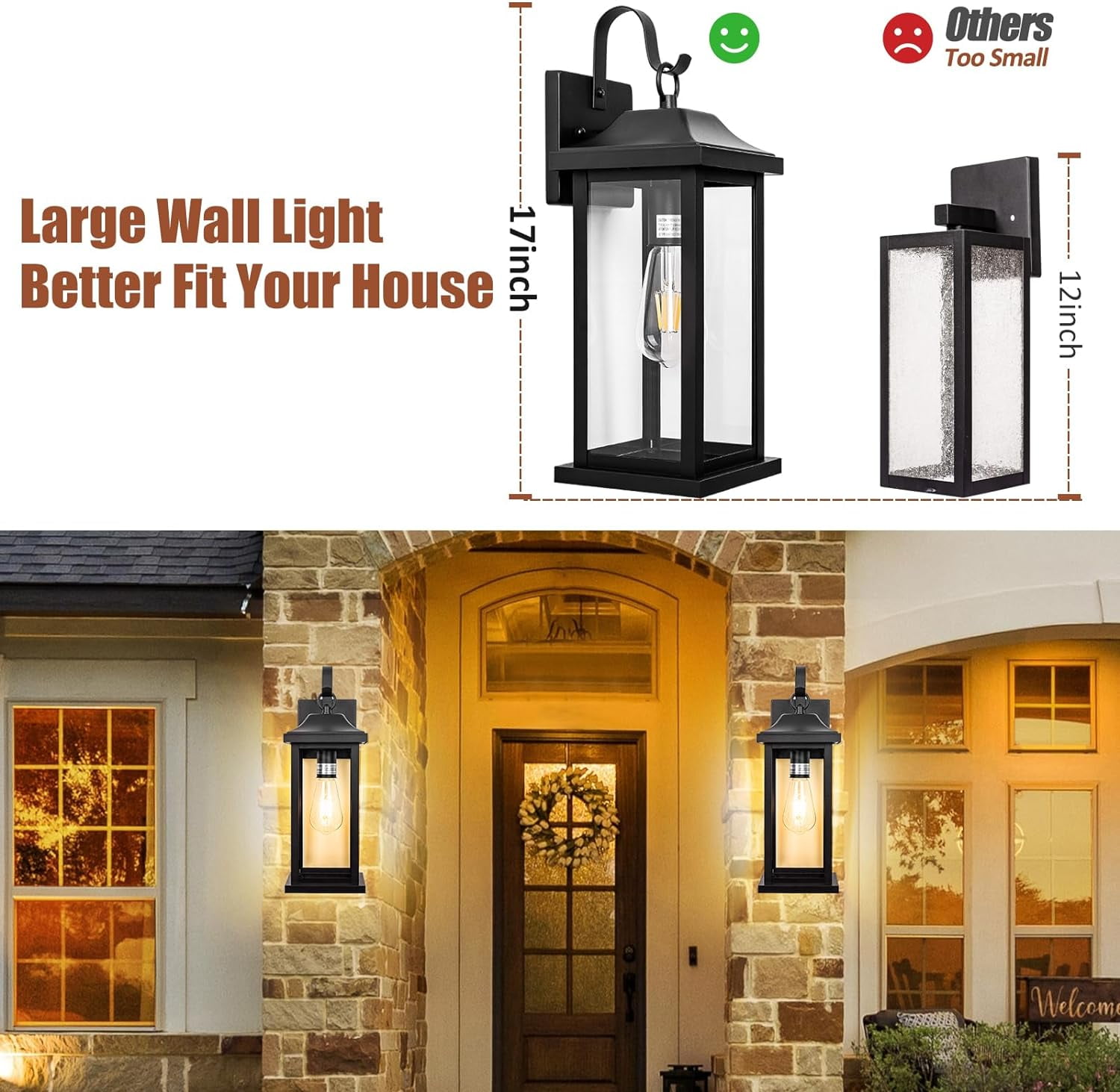 2-Pack Large Outdoor Light Fixtures IP65 Waterproof, Exterior Matte ...