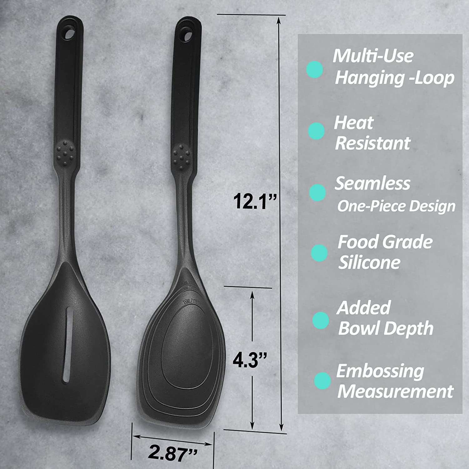 2 Pack Large Silicone Cooking Spoon, Non-Stick Slotted and Solid Spoon ...