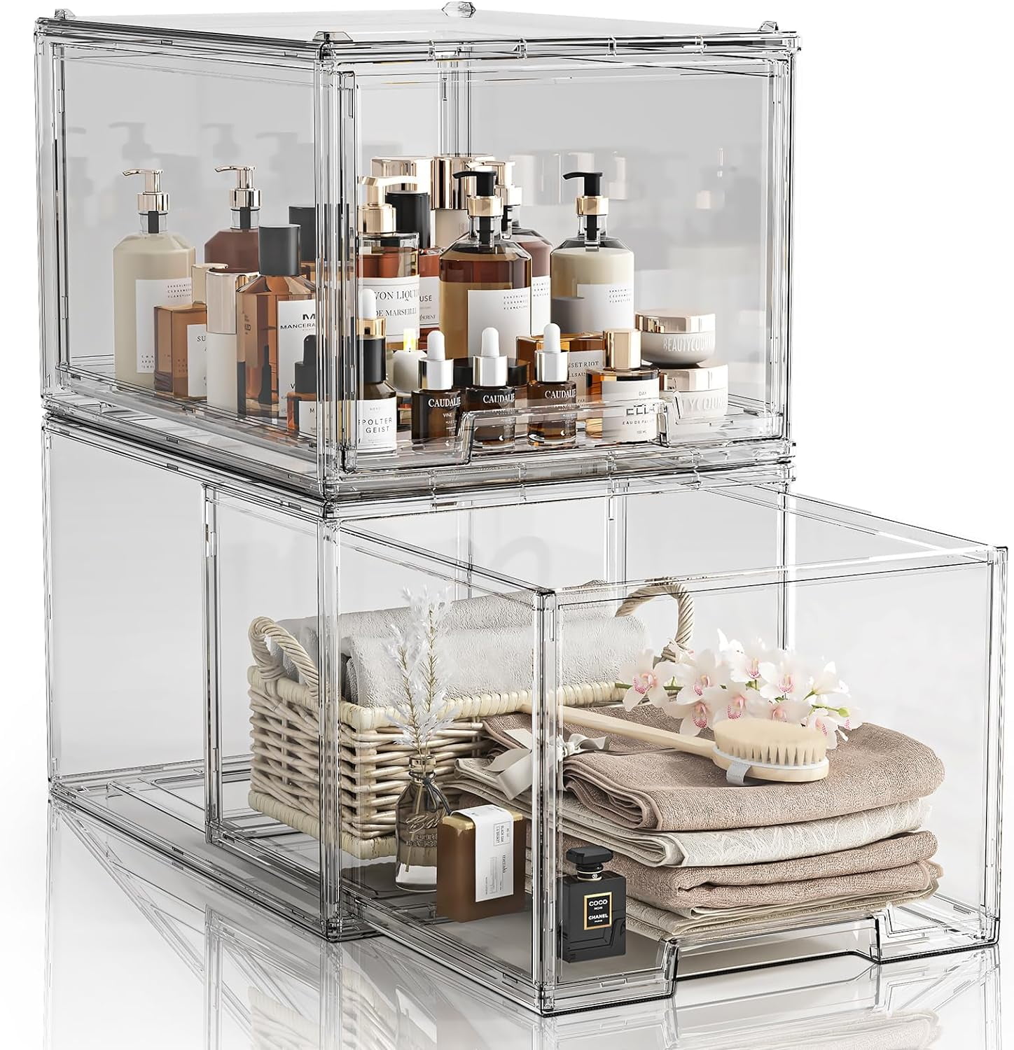 2 Pack Large Stackable Storage Drawers, Clear Plastic Drawer Organizer ...