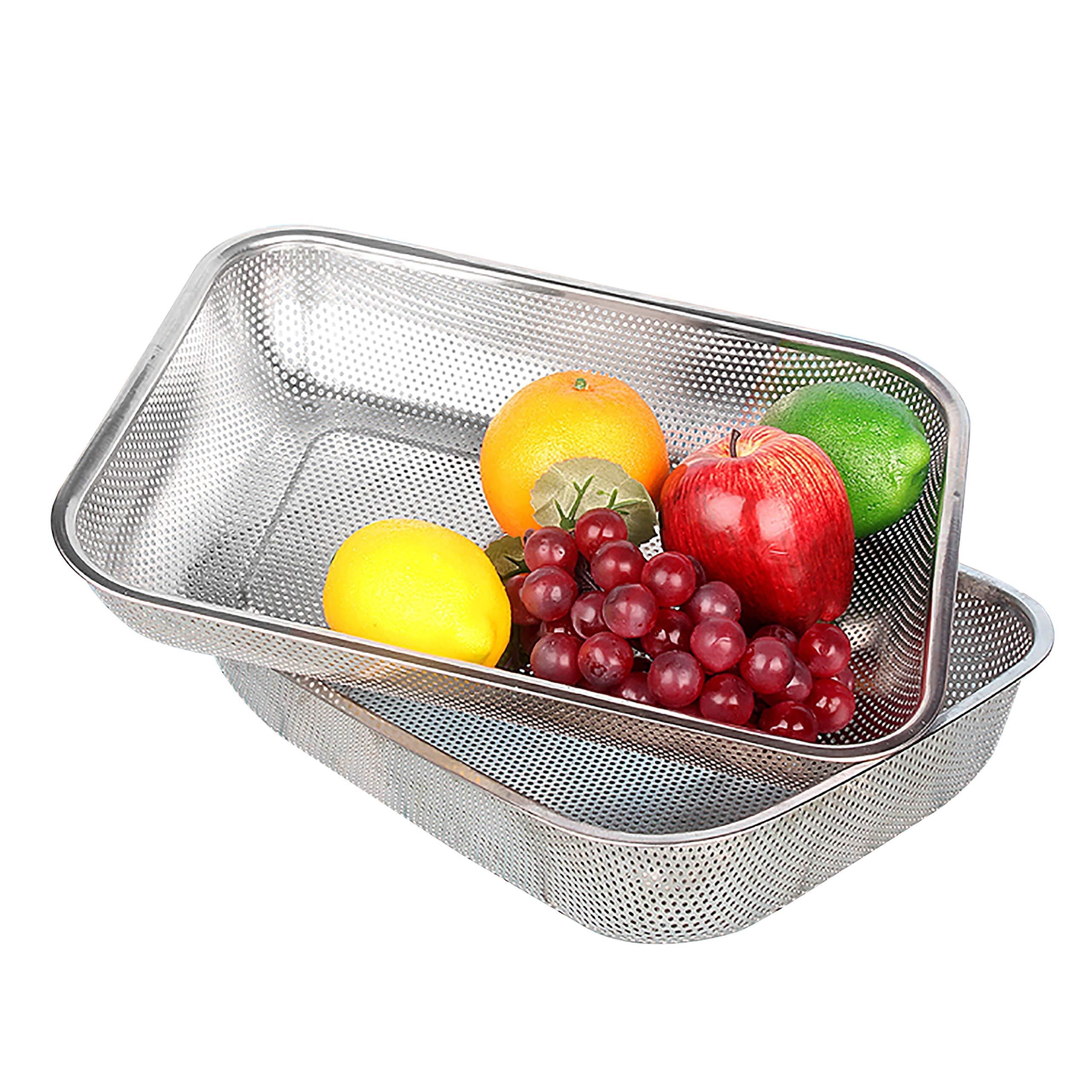 2 Pack Large Stainless Steel Colander Strainer, 6 Quart Mesh Vegetable ...