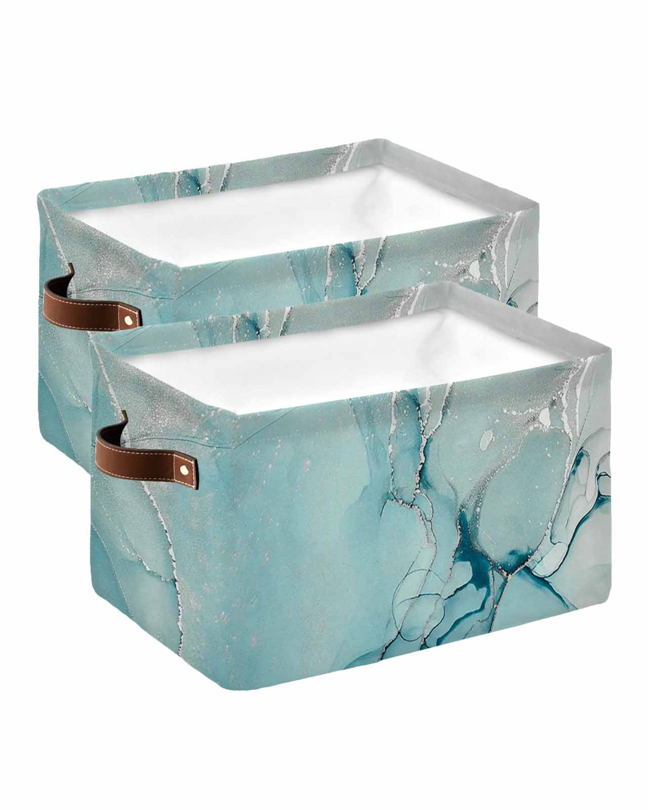 2 Pack Large Storage Baskets Bins Aqua Marble Collapsible Storage Box ...