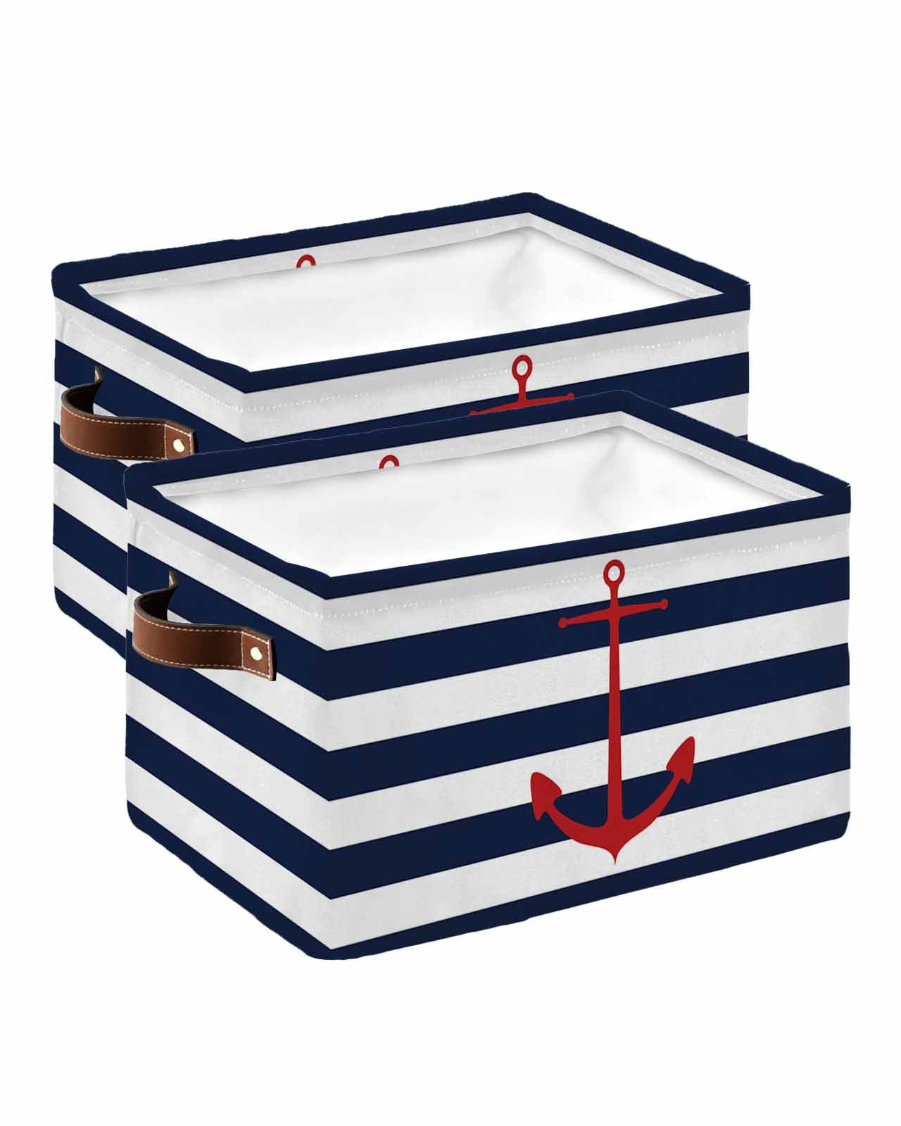2 Pack Large Storage Baskets Bins Navy Blue Striped Collapsible Storage ...