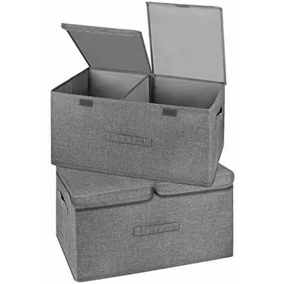 2 Pack Large Storage Boxes with Lids and Handles, Collapsible Linen ...