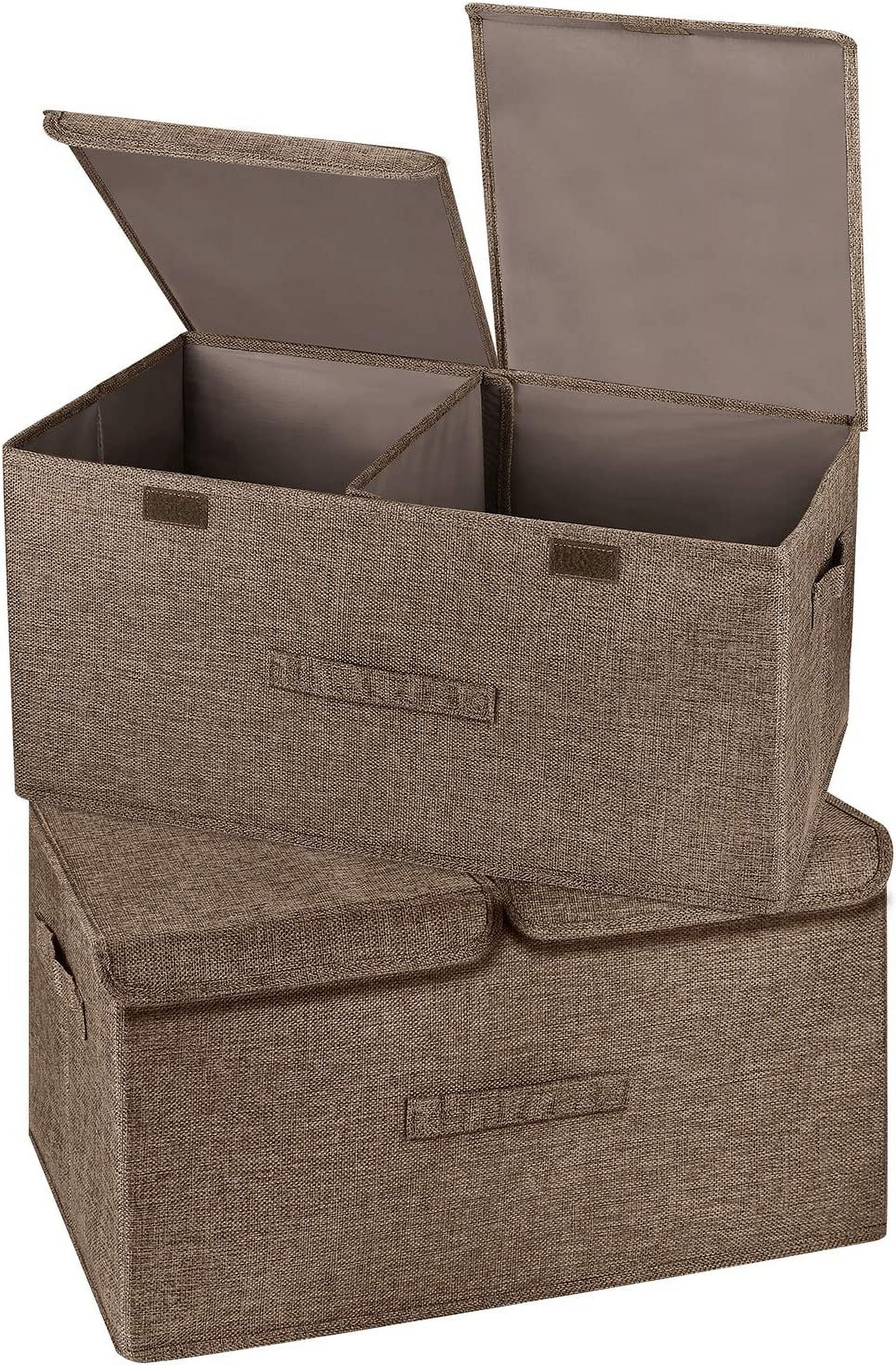 2 Pack Large Storage Boxes with Lids and Handles, Collapsible Linen ...