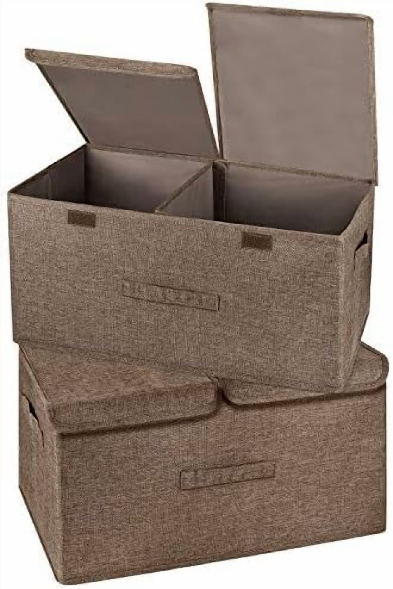 2 Pack Large Storage Boxes with Lids and Handles, Collapsible Linen ...