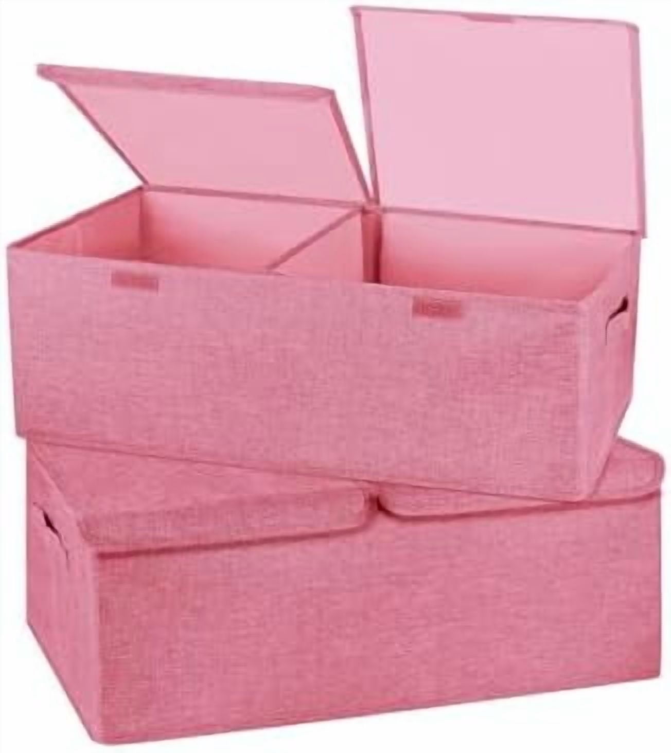 2 Pack Large Storage Boxes with Lids and Handles, Collapsible Linen ...