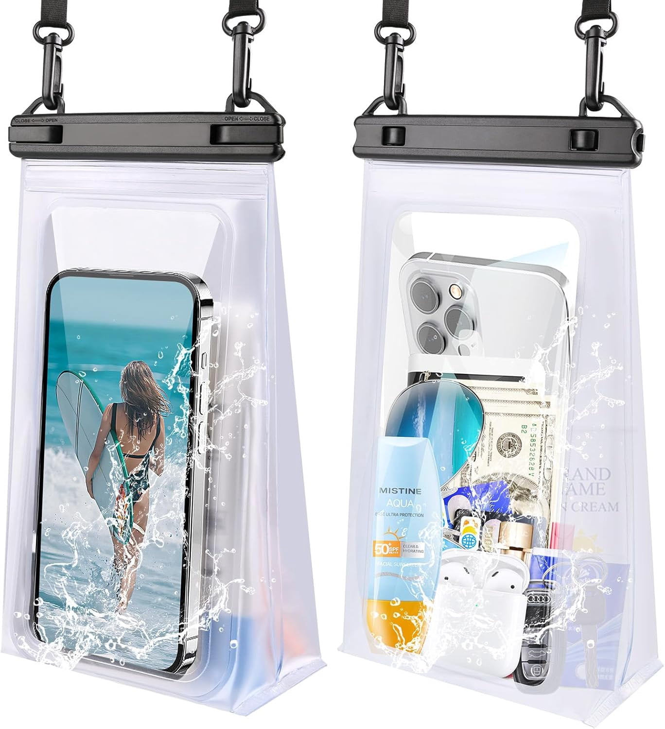 2 Pack Large Waterproof Phone Pouch, IPX8 Double Sealing Floating Bag ...