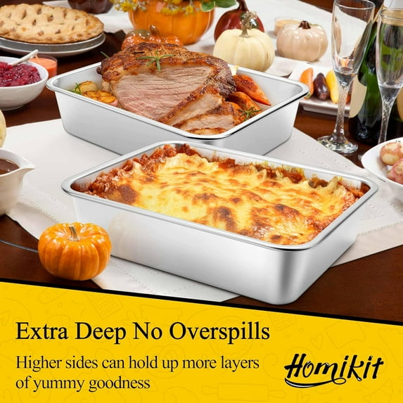 2 Pack Lasagna Pan 3 Inch Deep, 9x13 Stainless Steel Large Baking Dish ...