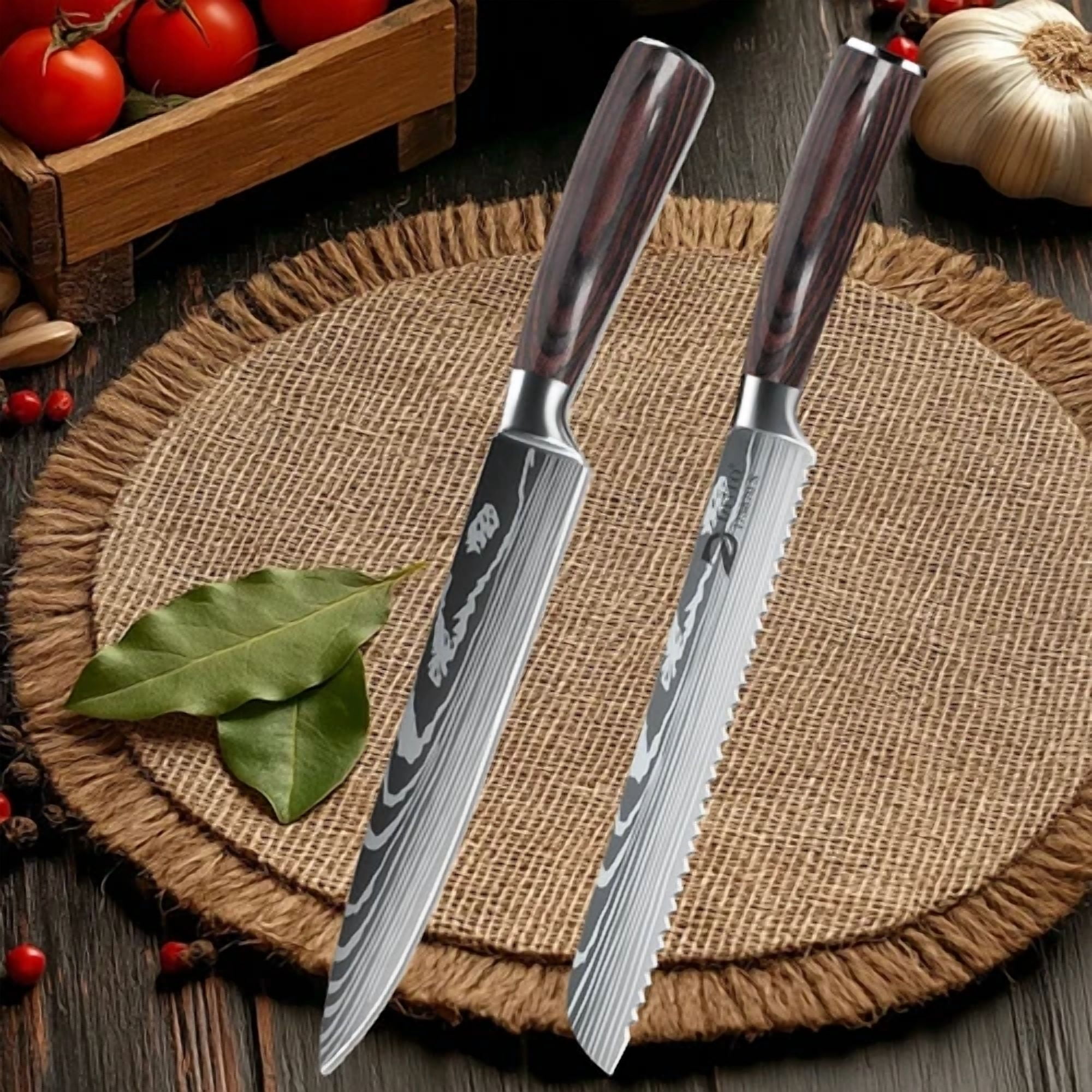 2 Pack Laser Pattern Super Sharp Bread Knife + Slicing Knife Best Price ...