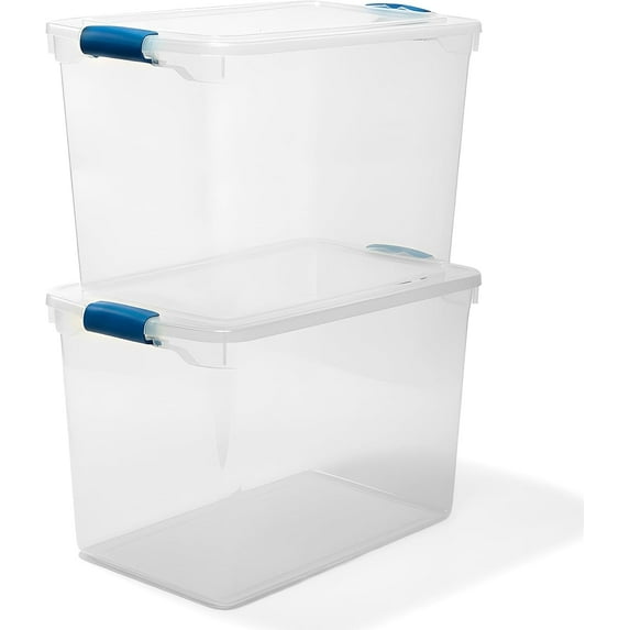 2-Pack Latching Lid, Clear Plastic Storage Organizer Bins, 112 Quart ...